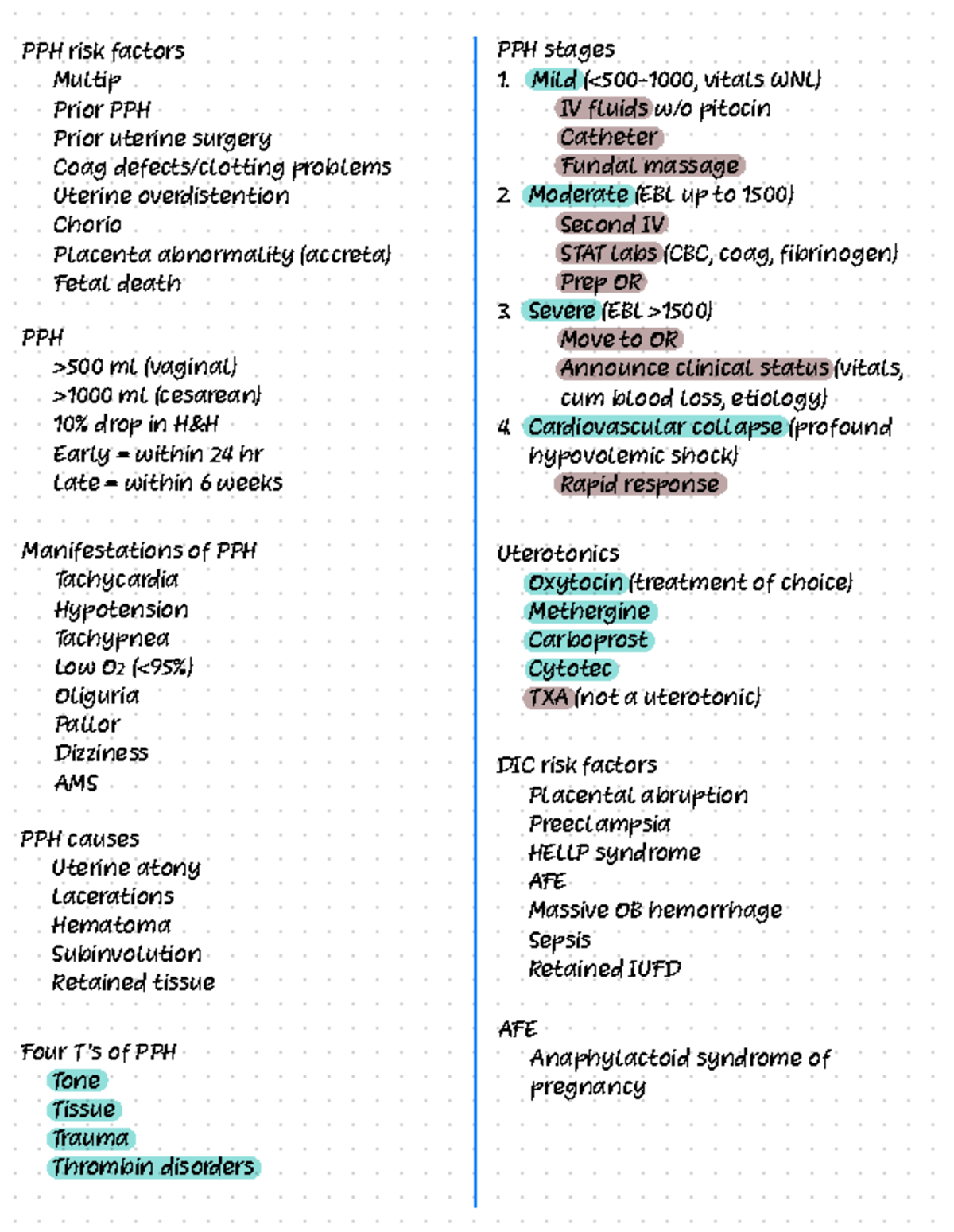 Ch. 14-16 - Lecture notes for chapters 14-16 - PPH risk factors Multip ...