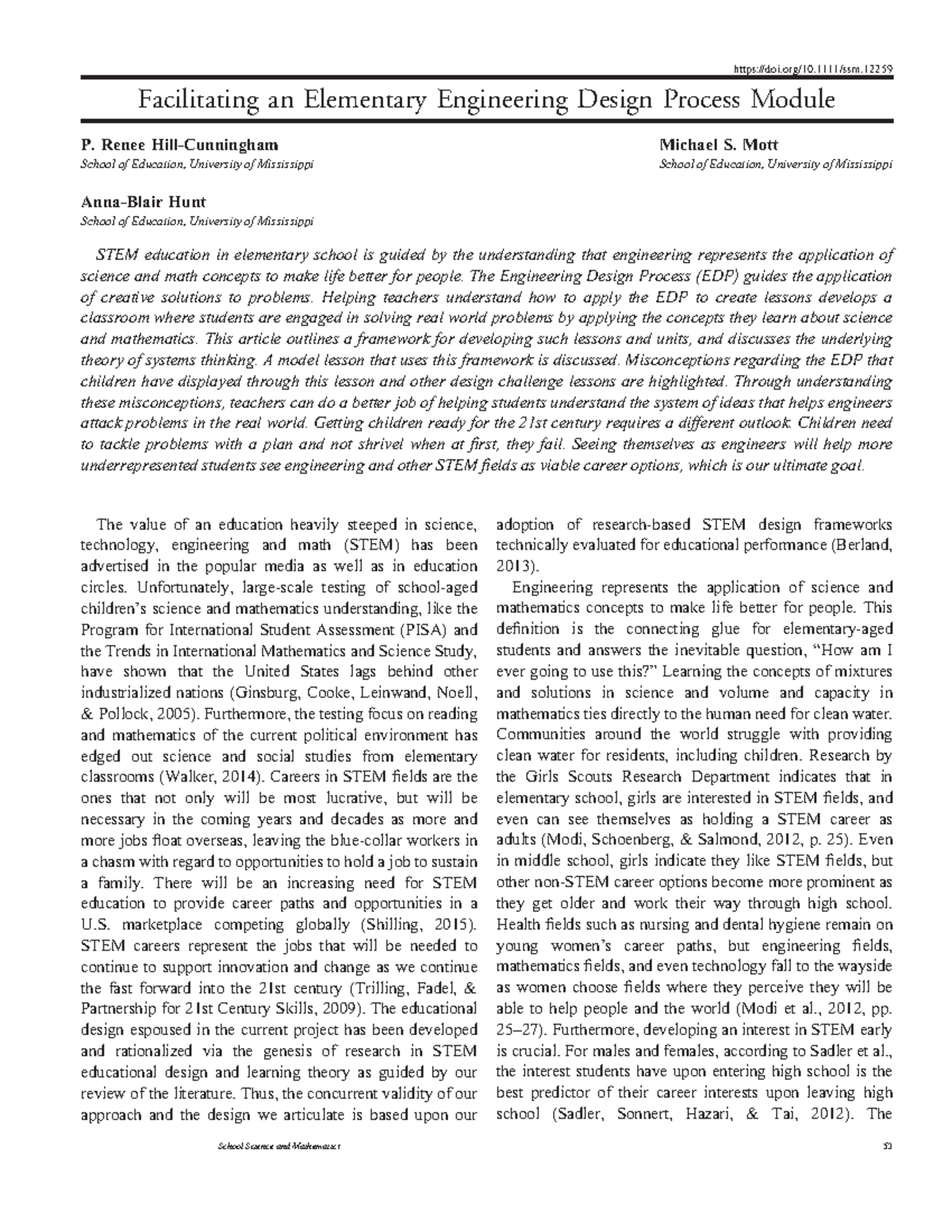 Engineeringdesignprocess - doi/10.1111/ssm. Facilitating an Elementary ...