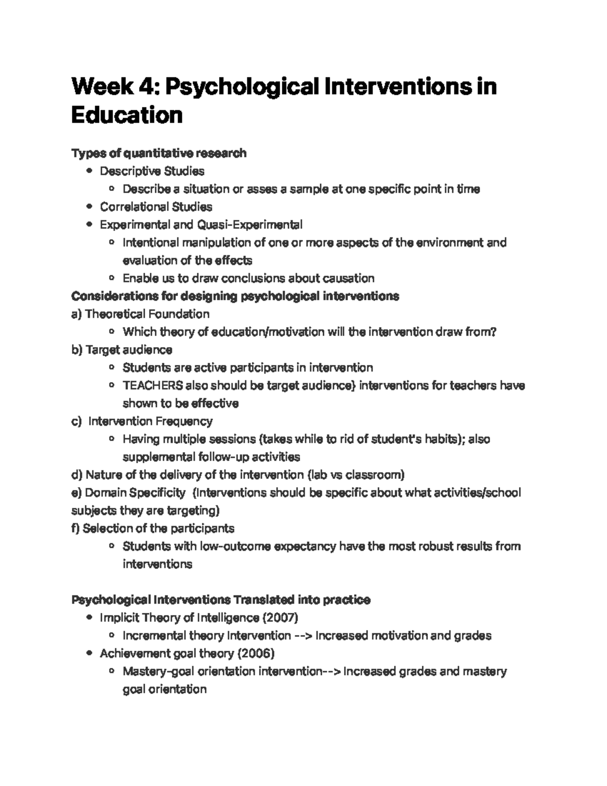 Week 4 Psychological Interventions in Education - Studocu