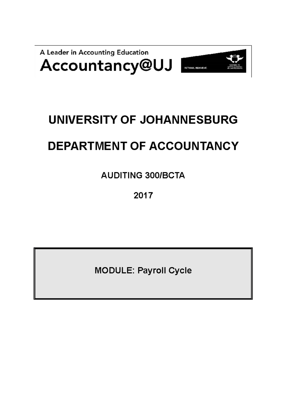 Payroll - Module - Practice makes perfect. - UNIVERSITY OF JOHANNESBURG ...