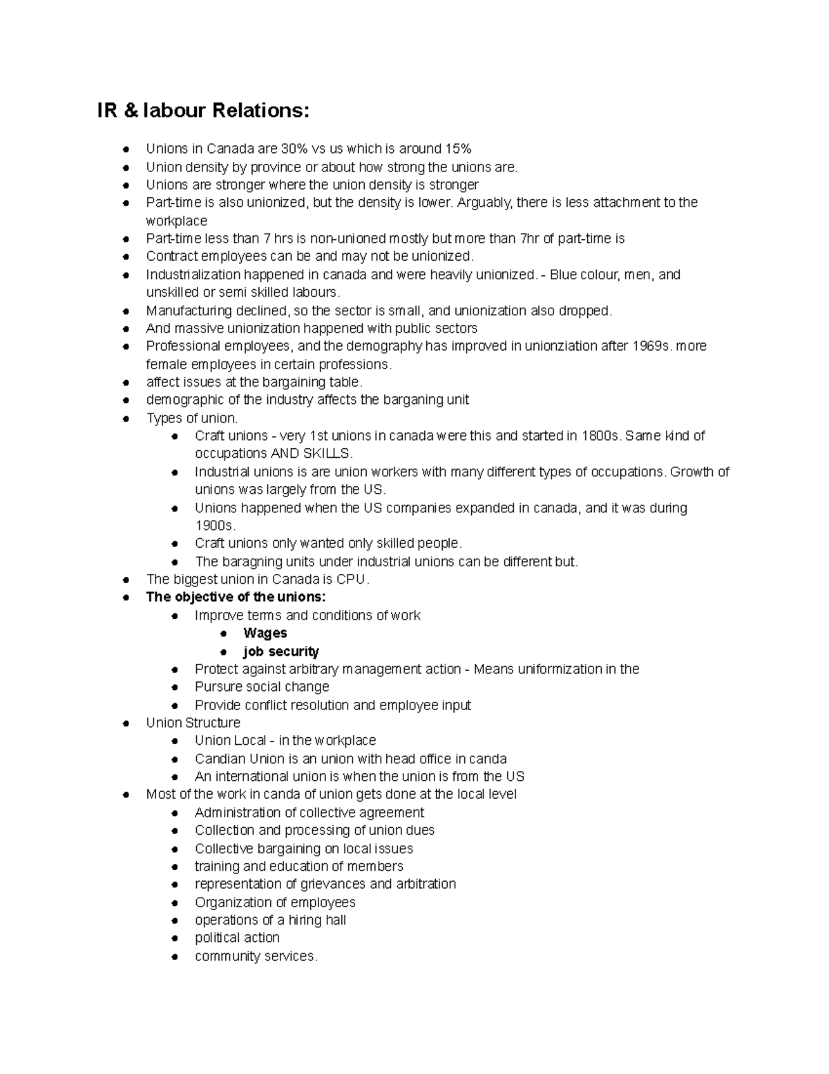 IR & labour Relations - notes - IR & labour Relations: Unions in Canada ...