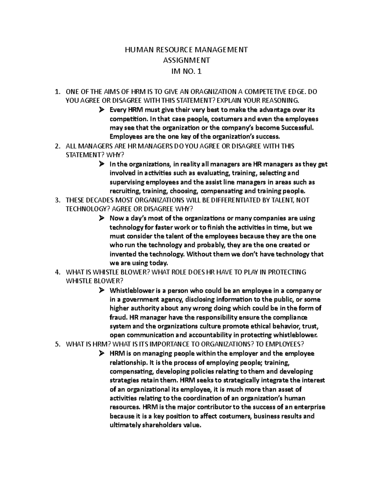 Human Resource Management Assignment IM NO - HUMAN RESOURCE MANAGEMENT ...