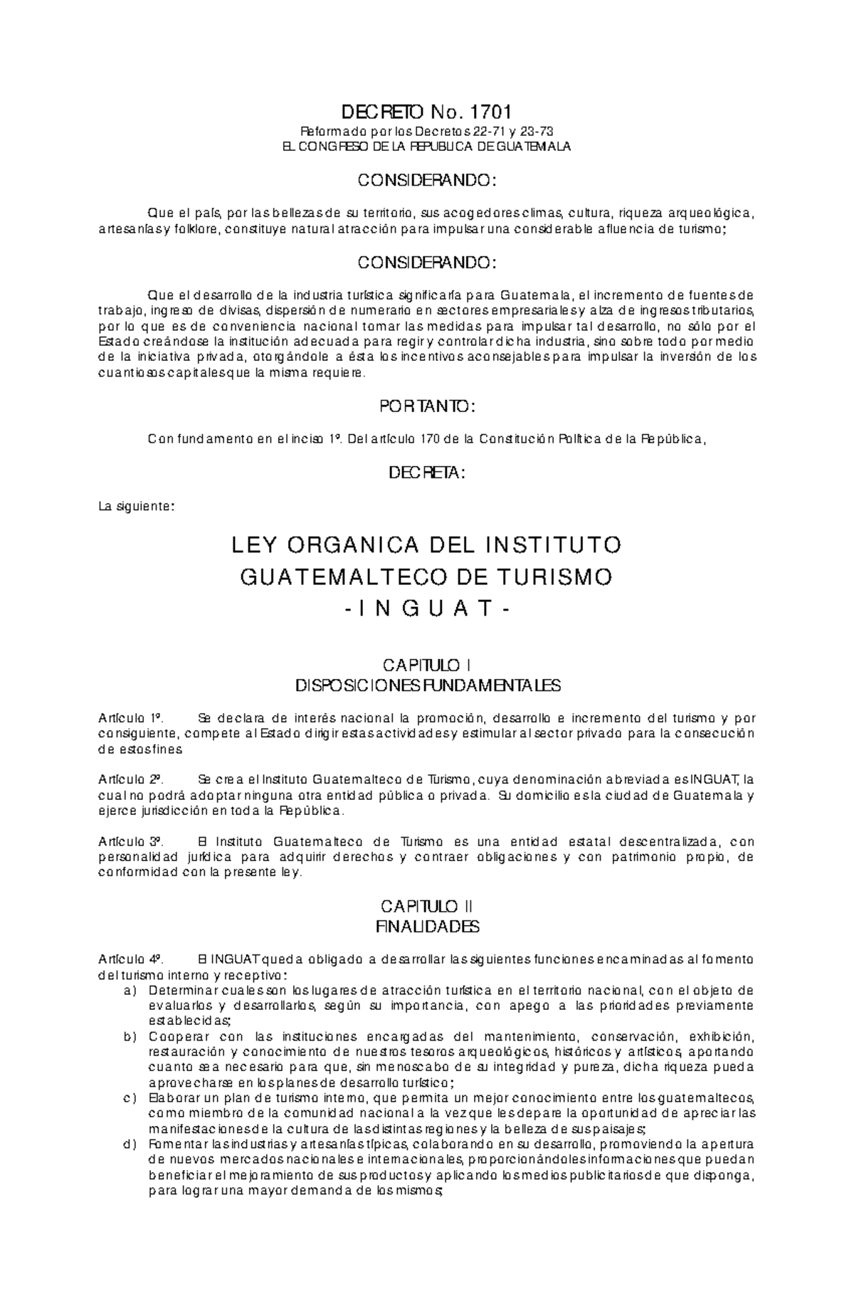 Ley Orgánica del Instituto Guatemalteco de Turismo - Inguat - DECRETO ...