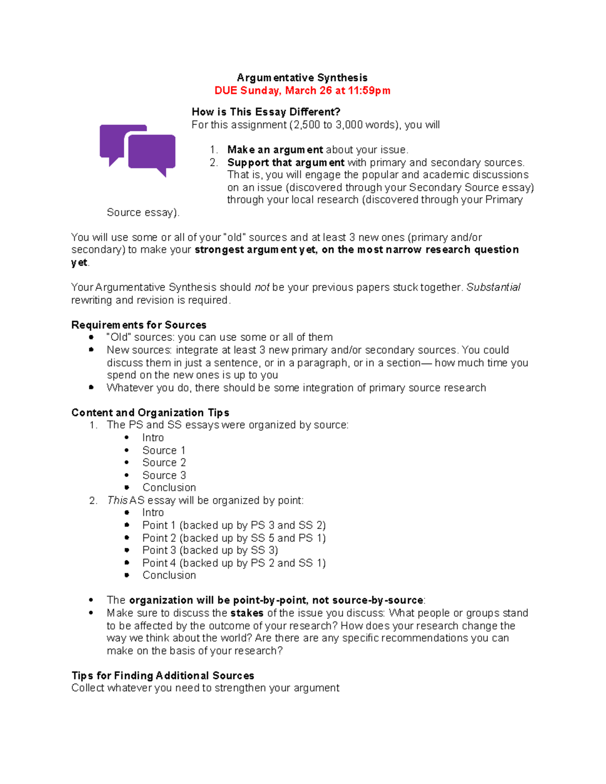 Argumentative Synthesis - Make an argument about your issue. 2. Support ...