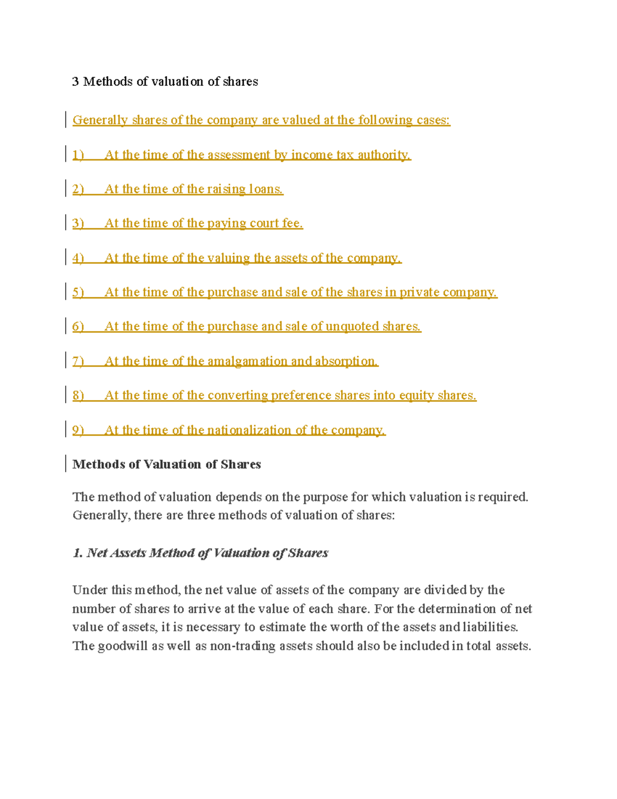 Methods OF Valuation OF Shares - 3 Methods of valuation of shares ...