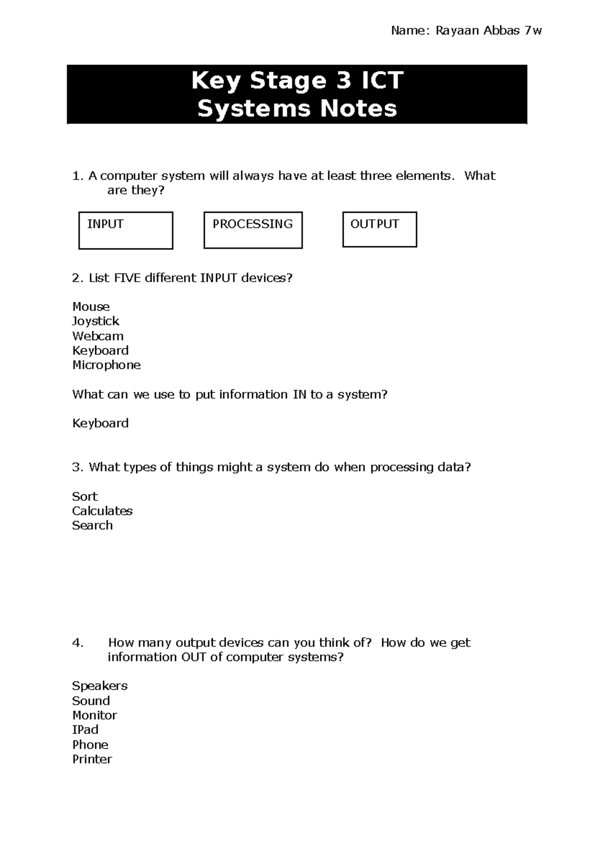 L2 Student Notes - jghjjjjjjjjjjjjjjjjj - Key Stage 3 ICT Systems Notes ...