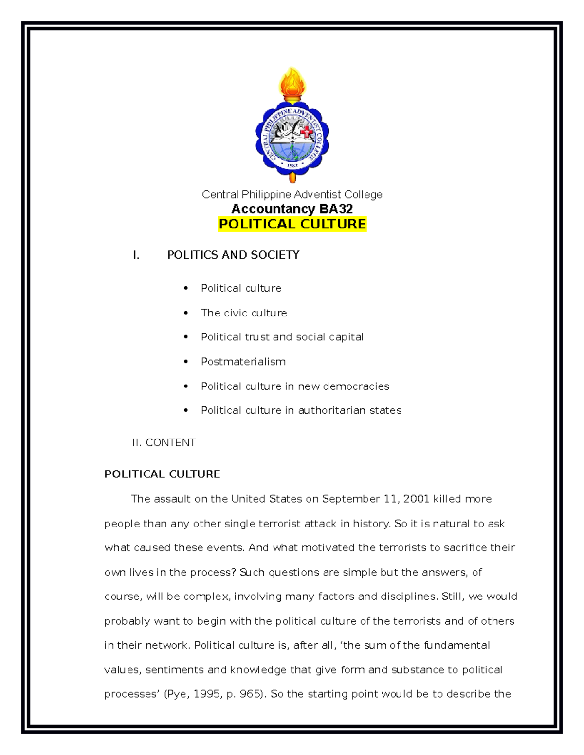 Political Culture - Accountancy BA32 lecture notes; a detailed lessons ...