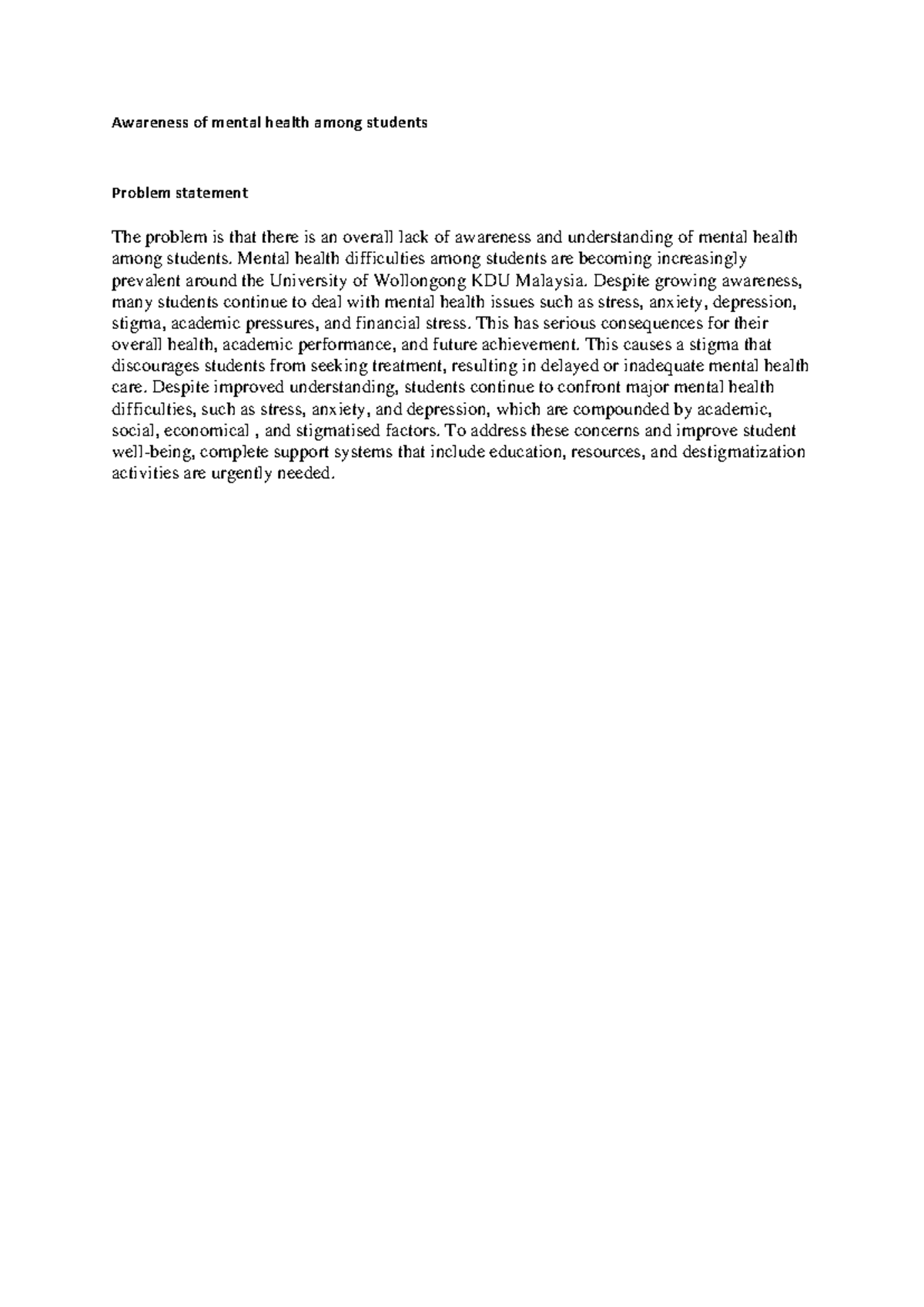 Awareness of mental health among students - Mental health difficulties ...