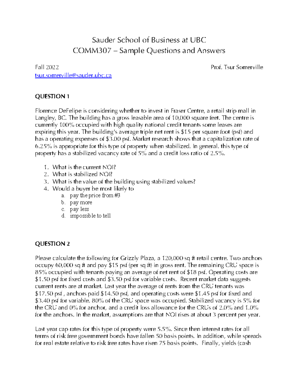 C307f22-Midterm Exam-Sample Questions - Sauder School of Business at ...