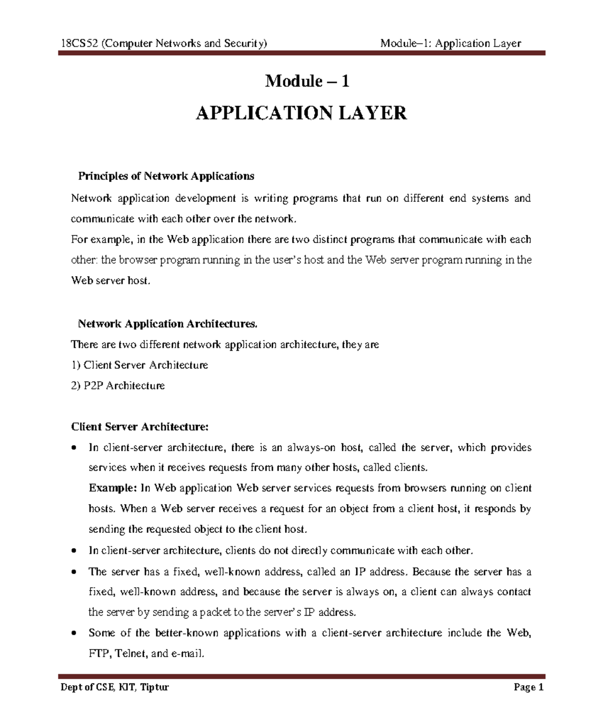 CNS Mod1@Az Documents - Module – 1 APPLICATION LAYER Principles of Network Applications Network ...