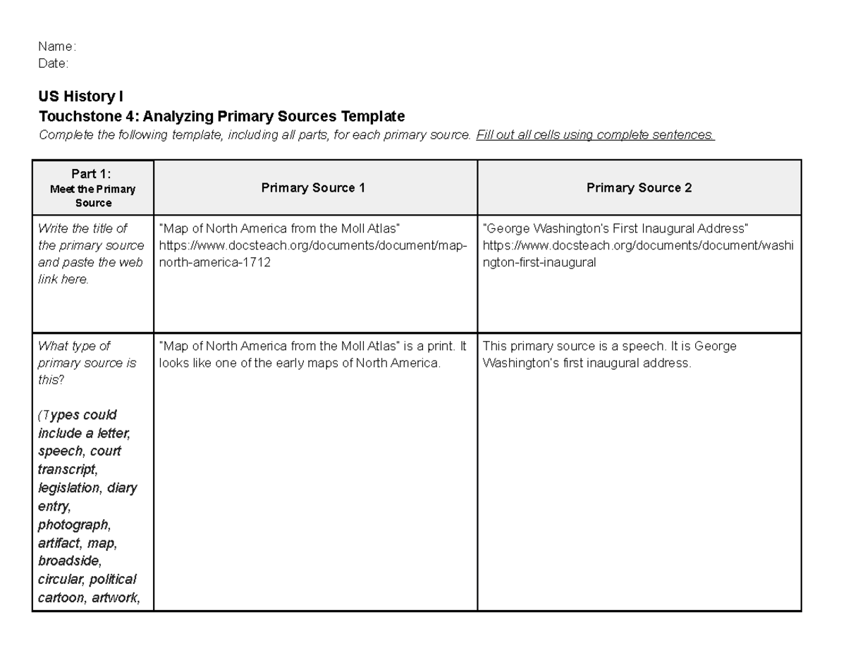 US History I Touchstone 4 - Name: Date: US History I Touchstone 4 ...