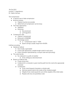 Algorithmics I Bullet Pointed Key Concepts 2020 2021 - Revision Big O ...