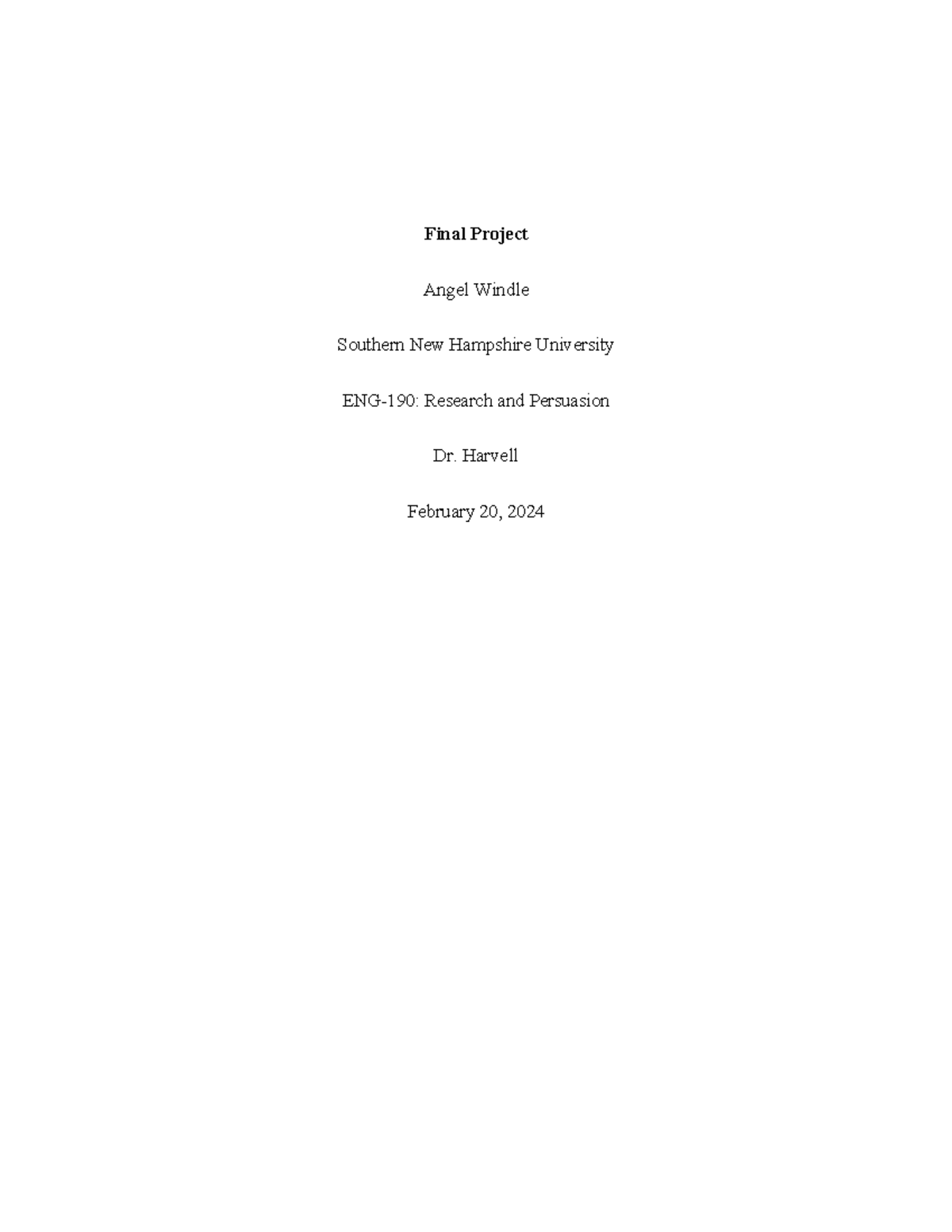 Final Project - Final Project Angel Windle Southern New Hampshire ...