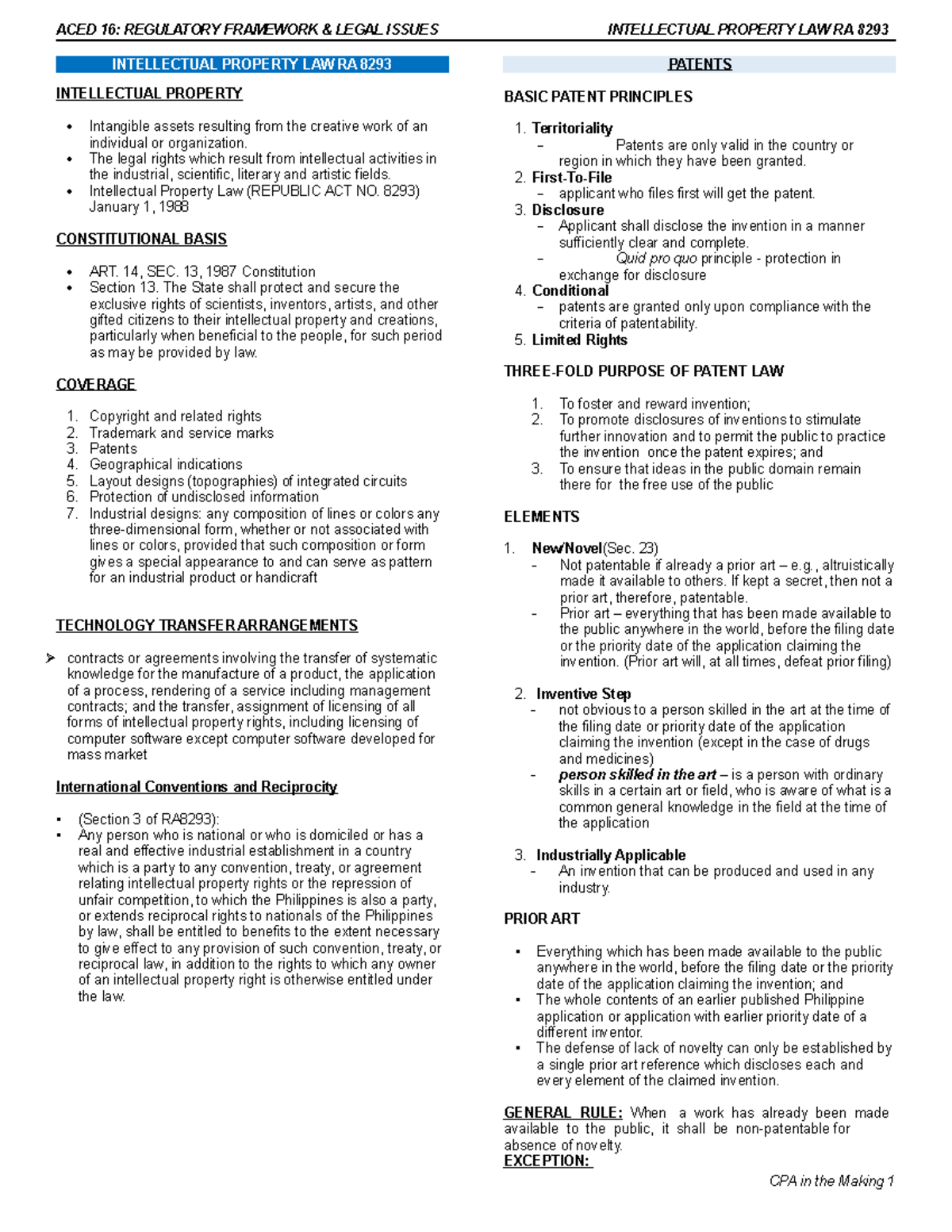 Lesson 5 - Intellectual Property - INTELLECTUAL PROPERTY LAW RA 8293 ...