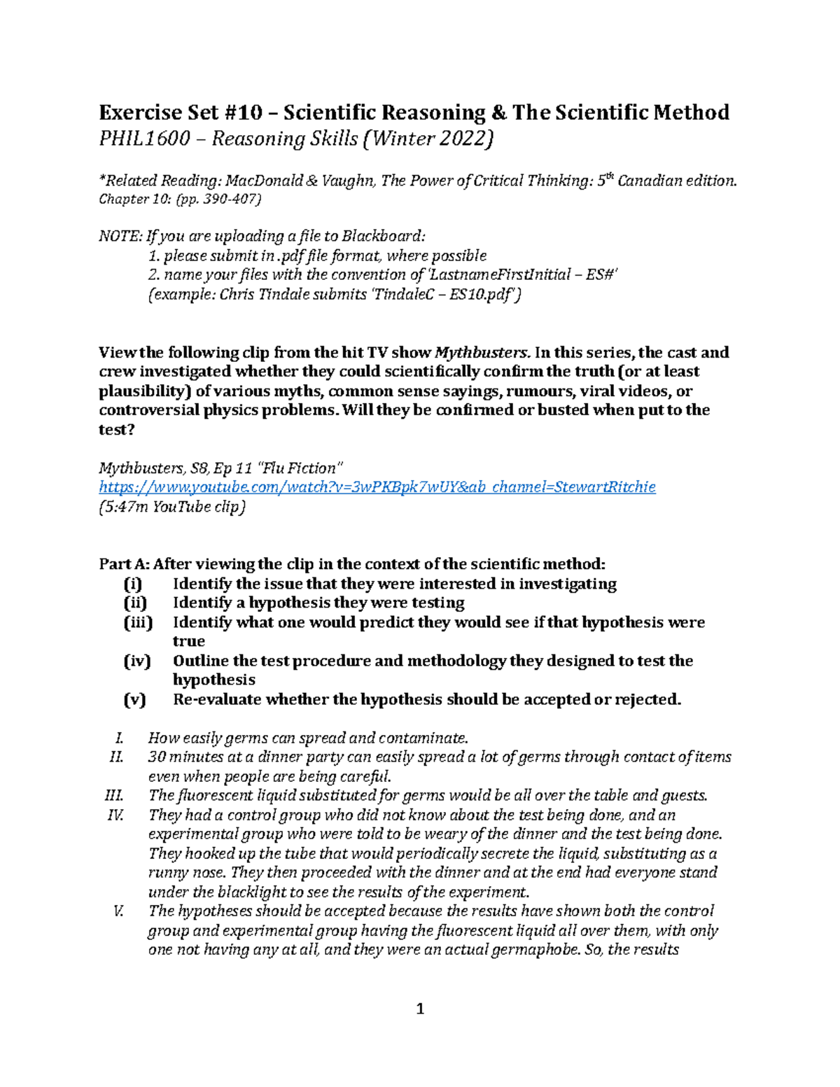 Exercise Set 10 - Scientific Reasoning & The Scientific Method ...