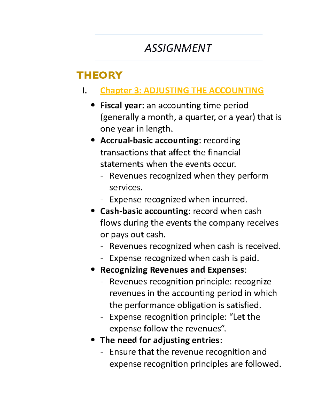 Assignment - Summary chapter - ASSIGNMENT THEORY I. Chapter 3 ...