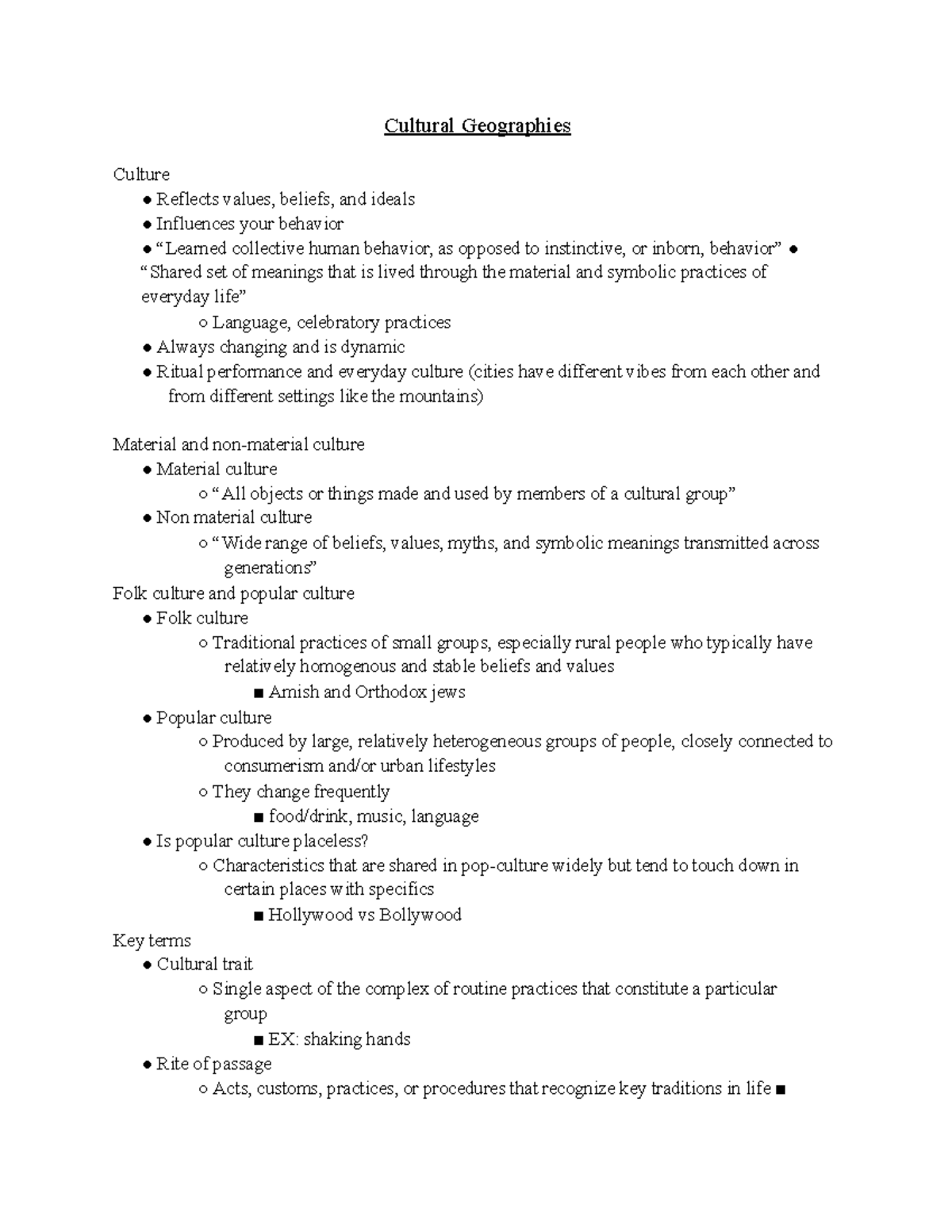 Human Geo Unit 3 - Notes from cultural geographies - Cultural ...