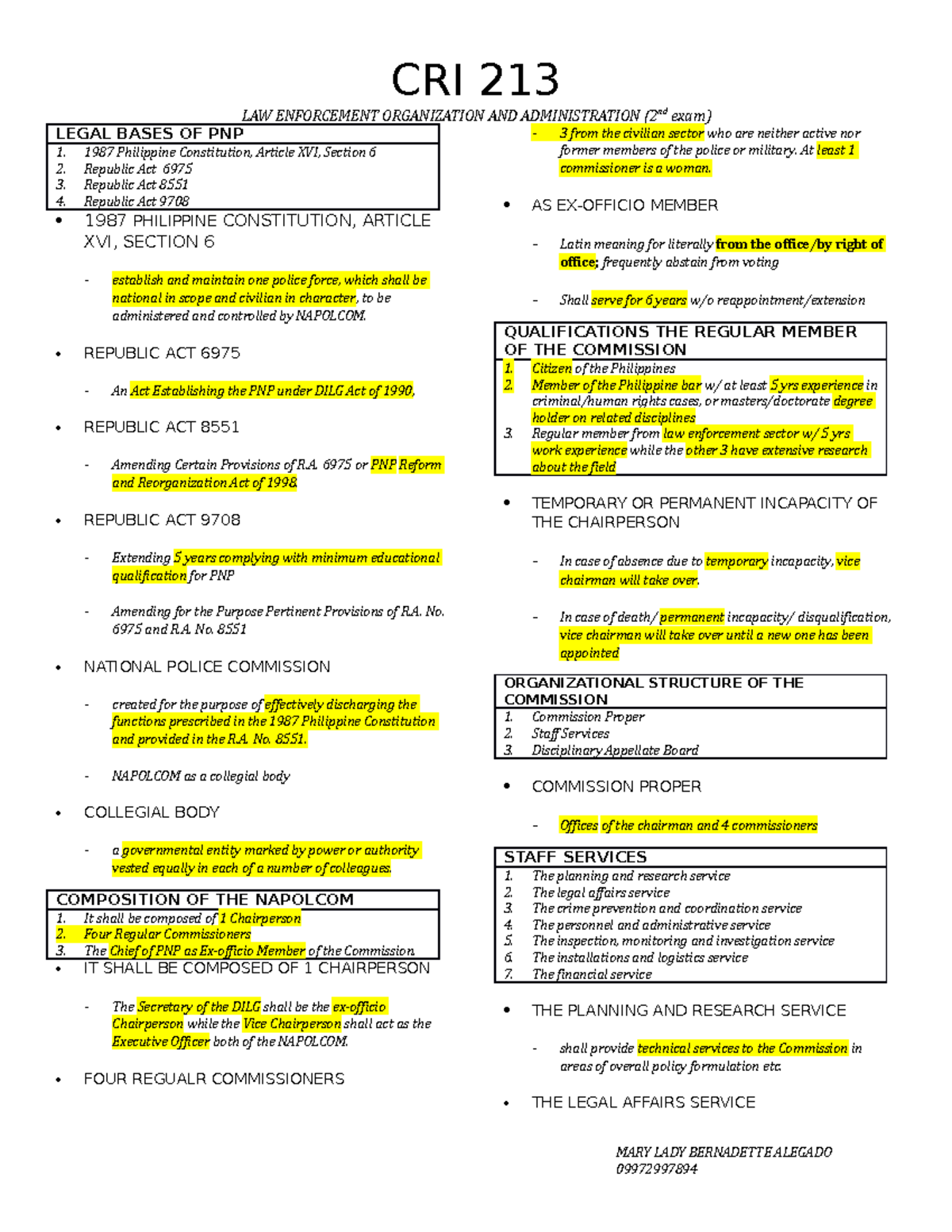 CRI 213 2nd - LEA reviewer - LAW ENFORCEMENT ORGANIZATION AND ...