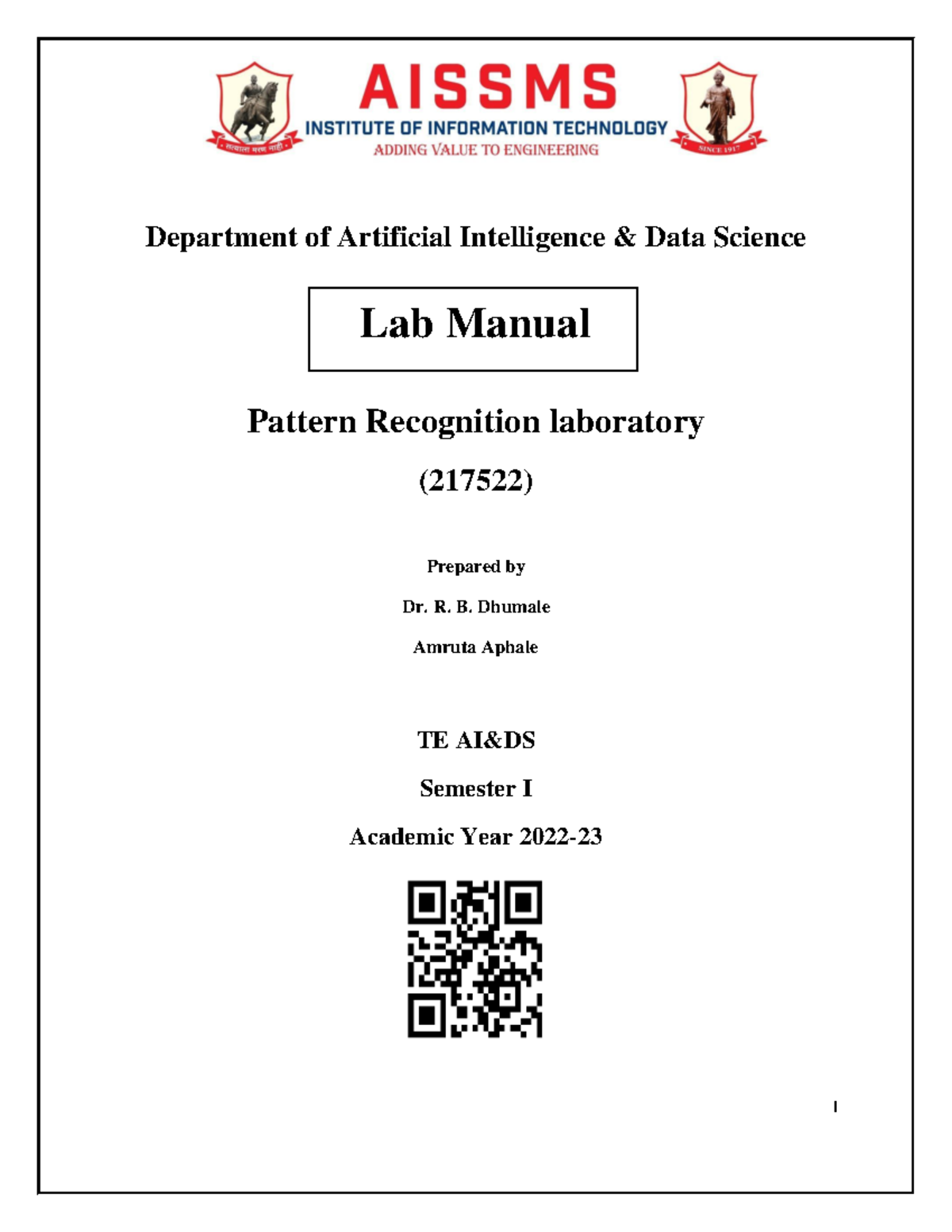 Lab manual PR LAB - pattern recognition - Lab Manual Department of ...