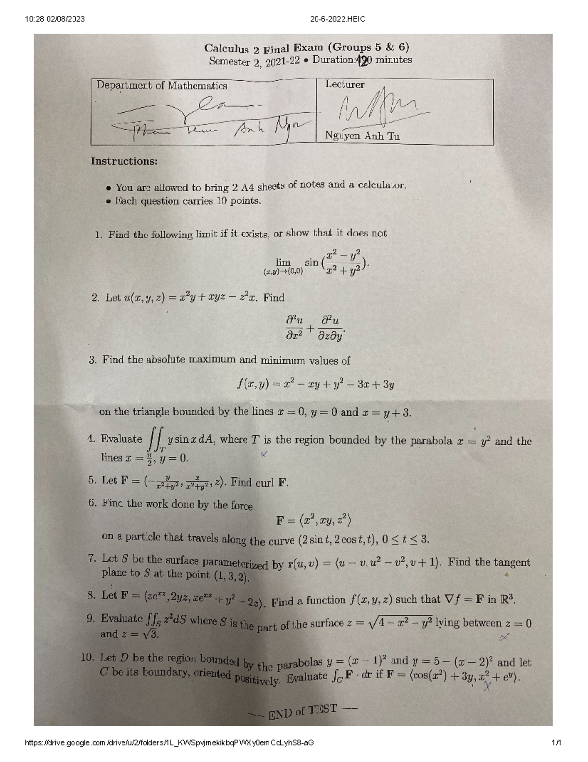 20-6-2022 - calculus - 10:28 Calculus 2 Final Exam (Groups 5 6 ...