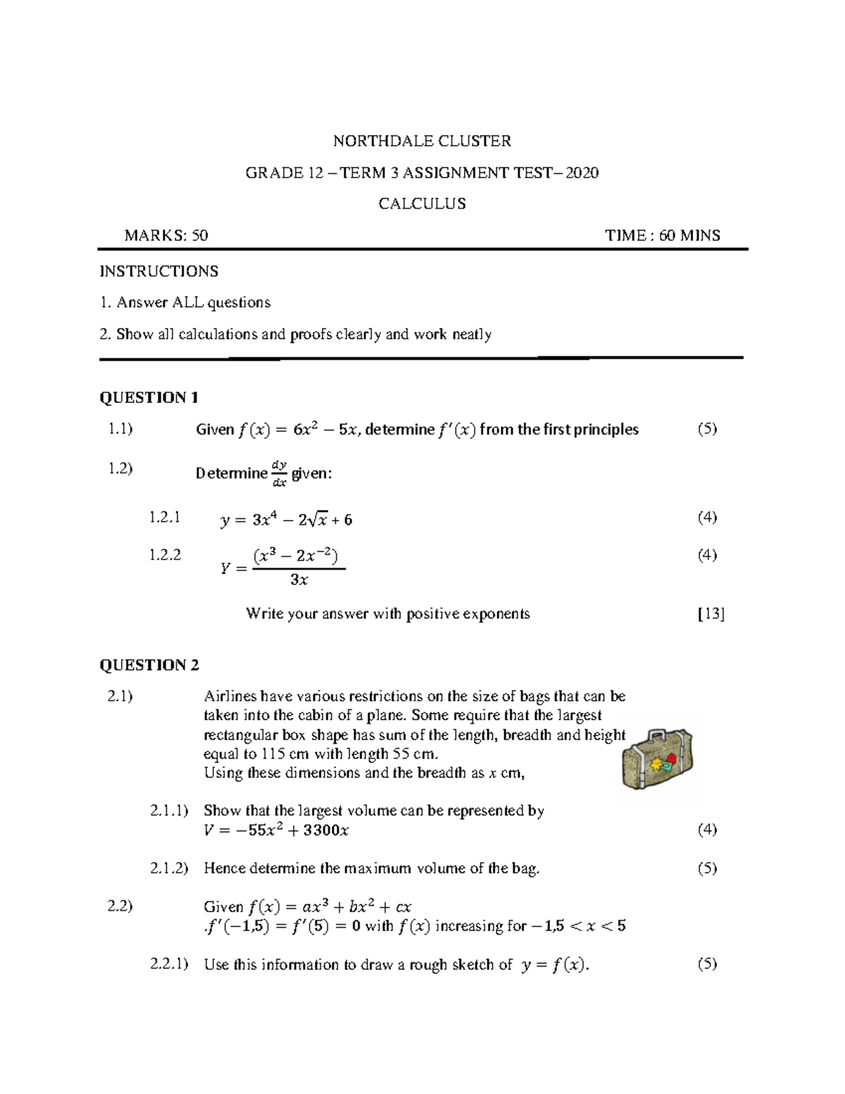 Cluster Paper TERM 3 2020 - NORTHDALE CLUSTER GRADE 12 – TERM 3 ...