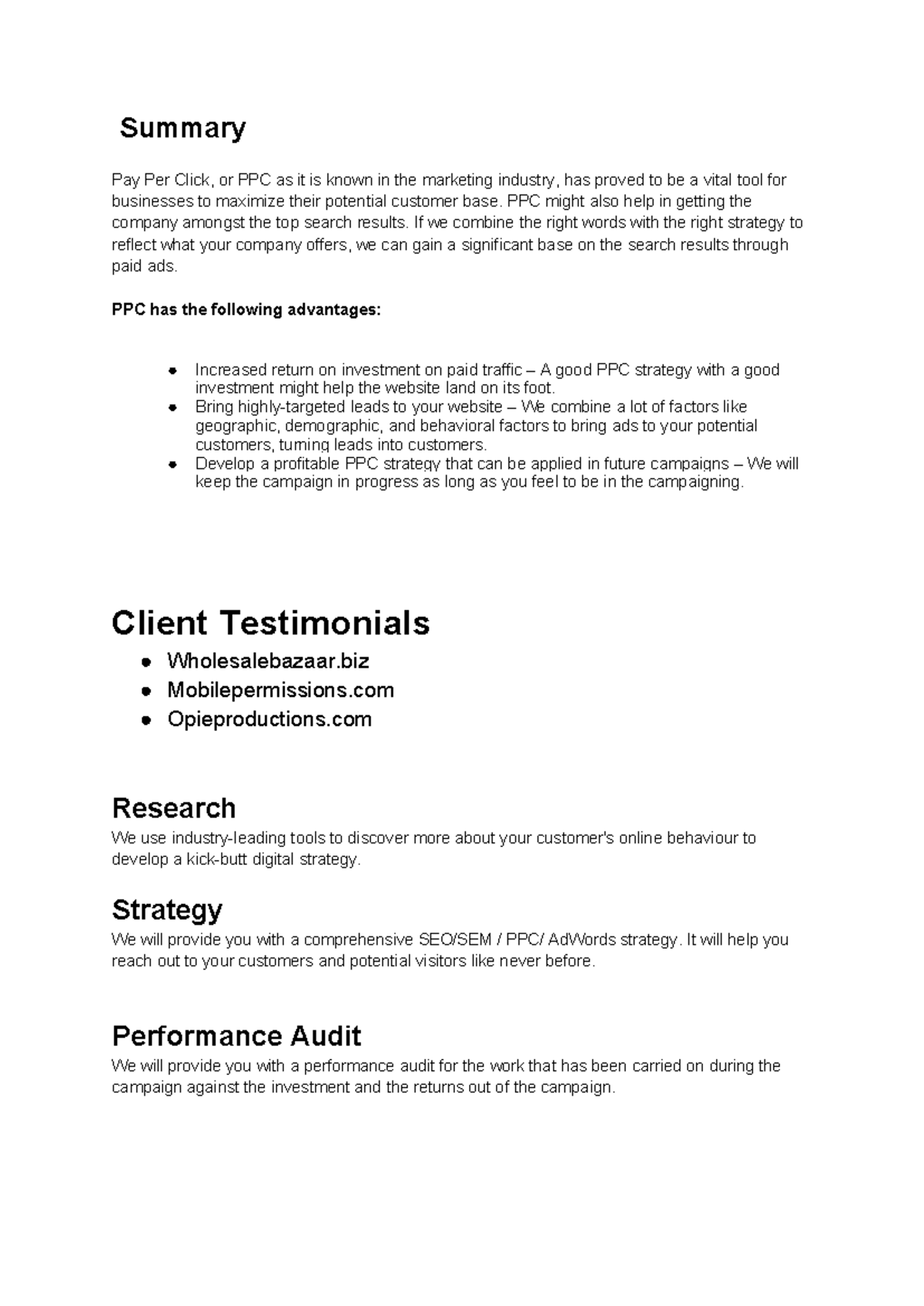 PPC proposal - PPC prposal - Summary Pay Per Click, or PPC as it is ...