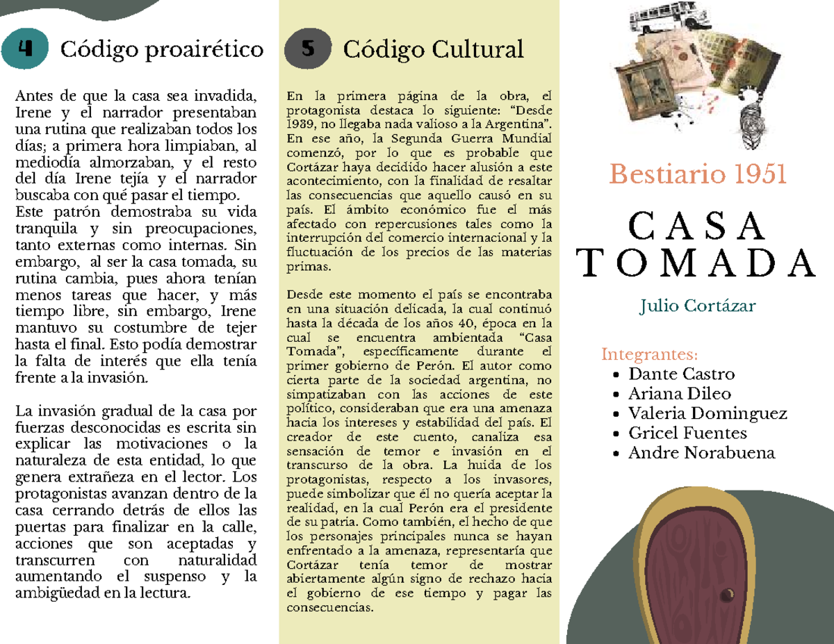 Tríptico del cuento "casa tomada" Bestiario Julio Cortazar - C A S A T ...