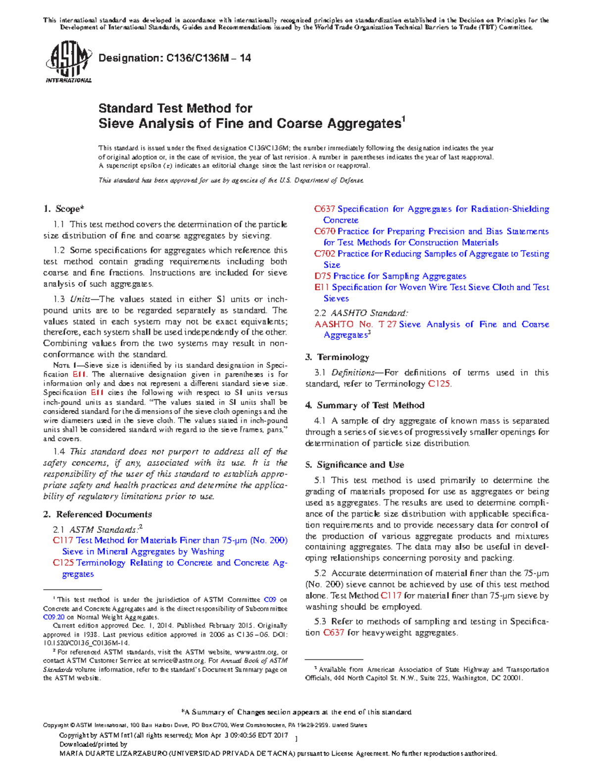 Astm-c136 - ASTM for constructional materials and testing - Designation ...
