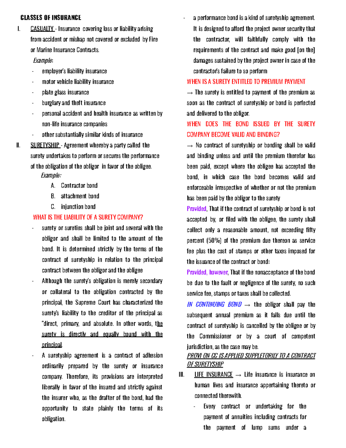 Commercial LAW Reviewer - CLASSES OF INSURANCE I. CASUALTY - Insurance ...