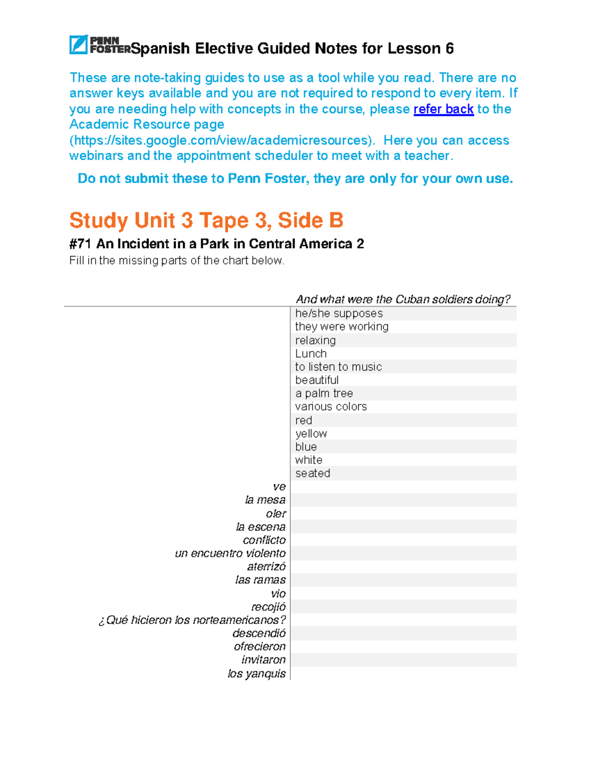 High School Spanish B 2C guided notes 06 - These are note-taking guides ...