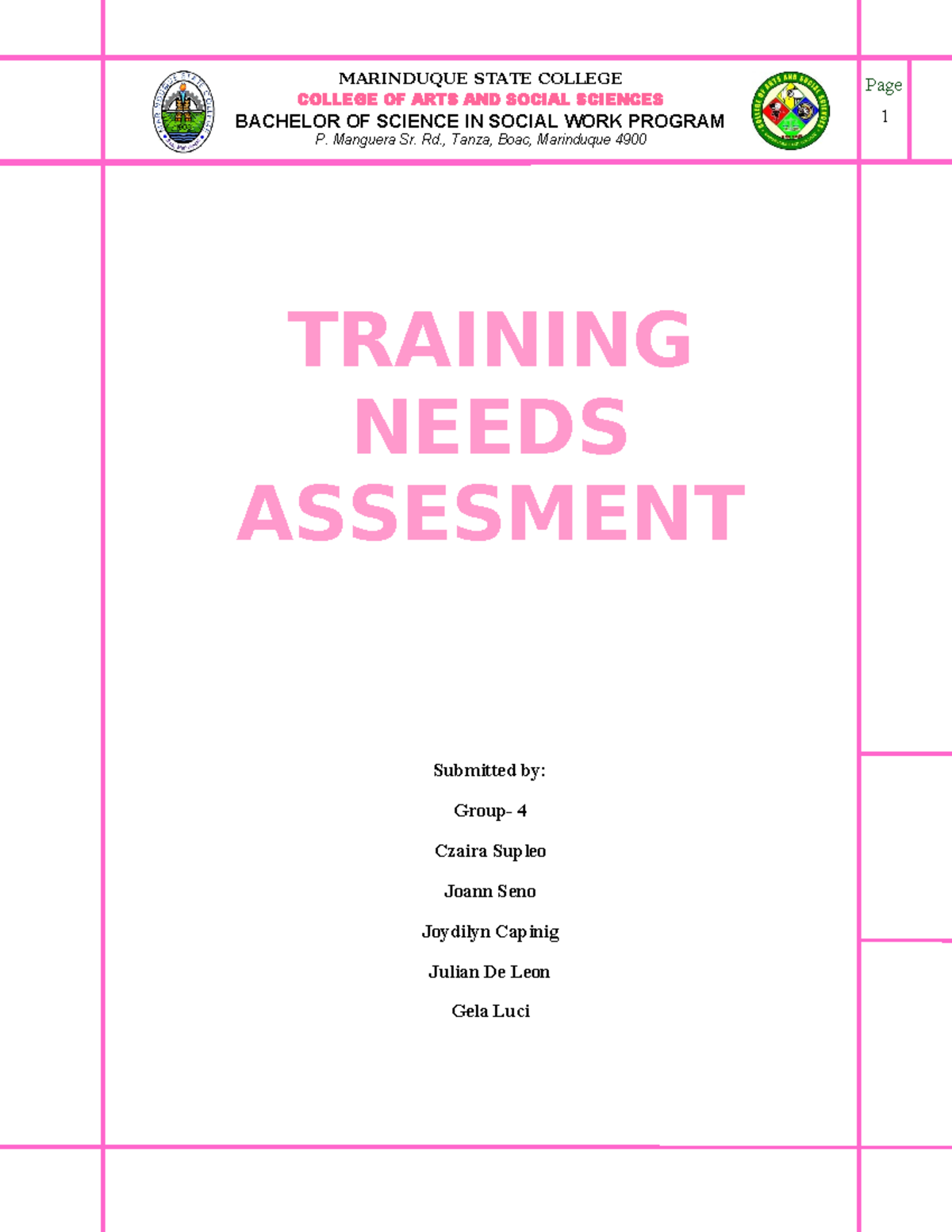 TNA - Training Needs Analysis - MARINDUQUE STATE COLLEGE COLLEGE OF ...