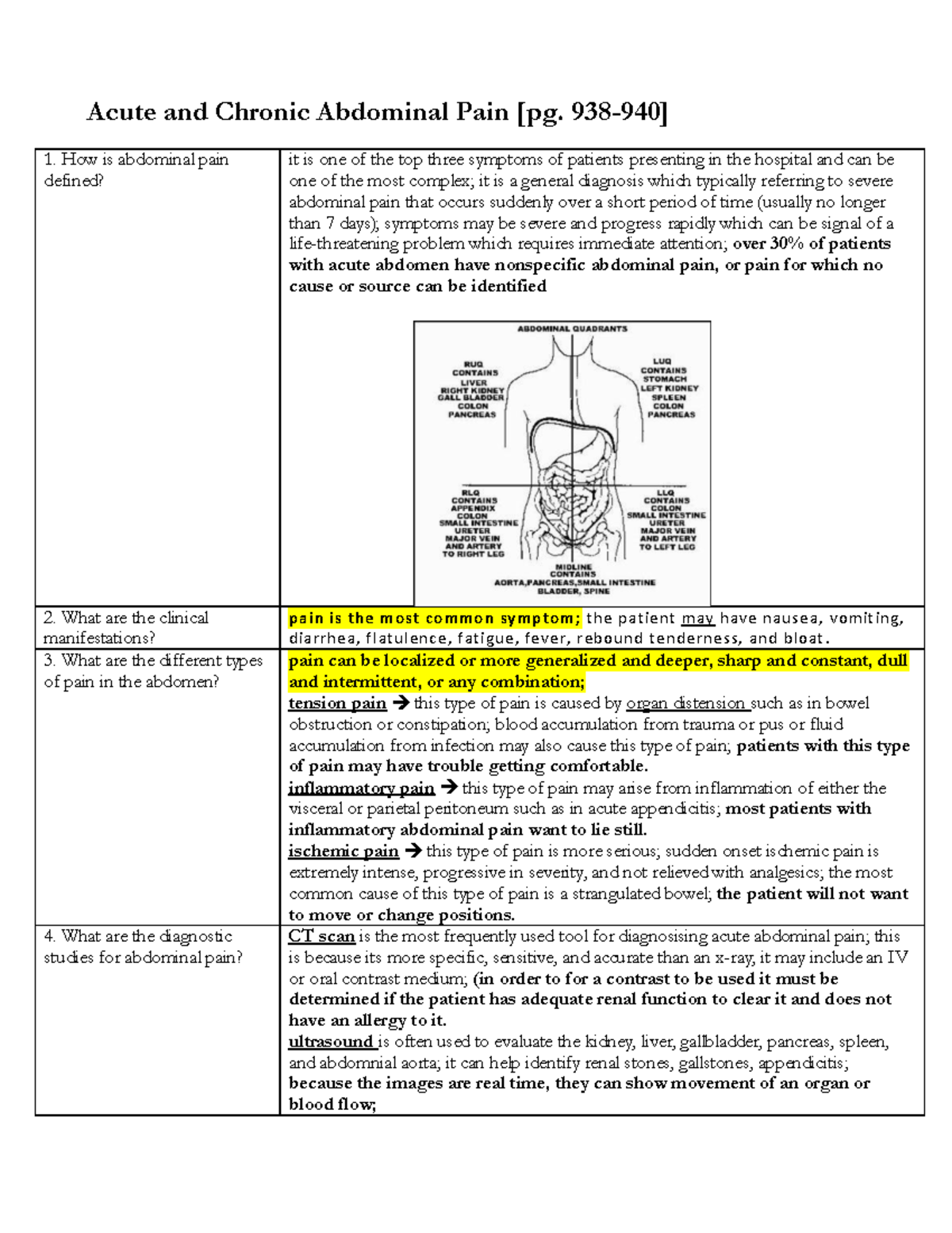 GIGU Exam 2 Notes - How is abdominal pain defined? it is one of the top ...