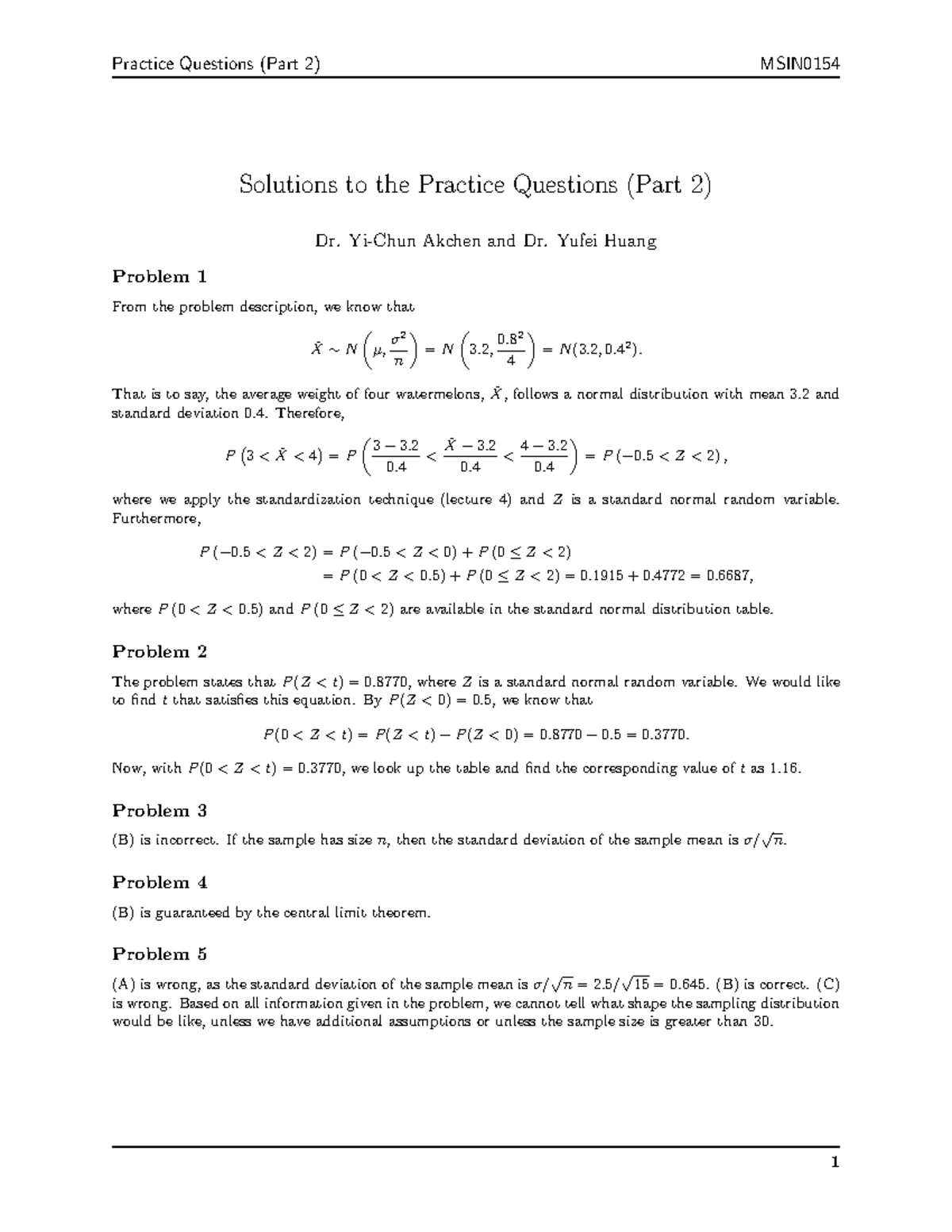 Set2 solution - practise questions answers - Solutions to the Practice Questions (Part 2) Dr ...