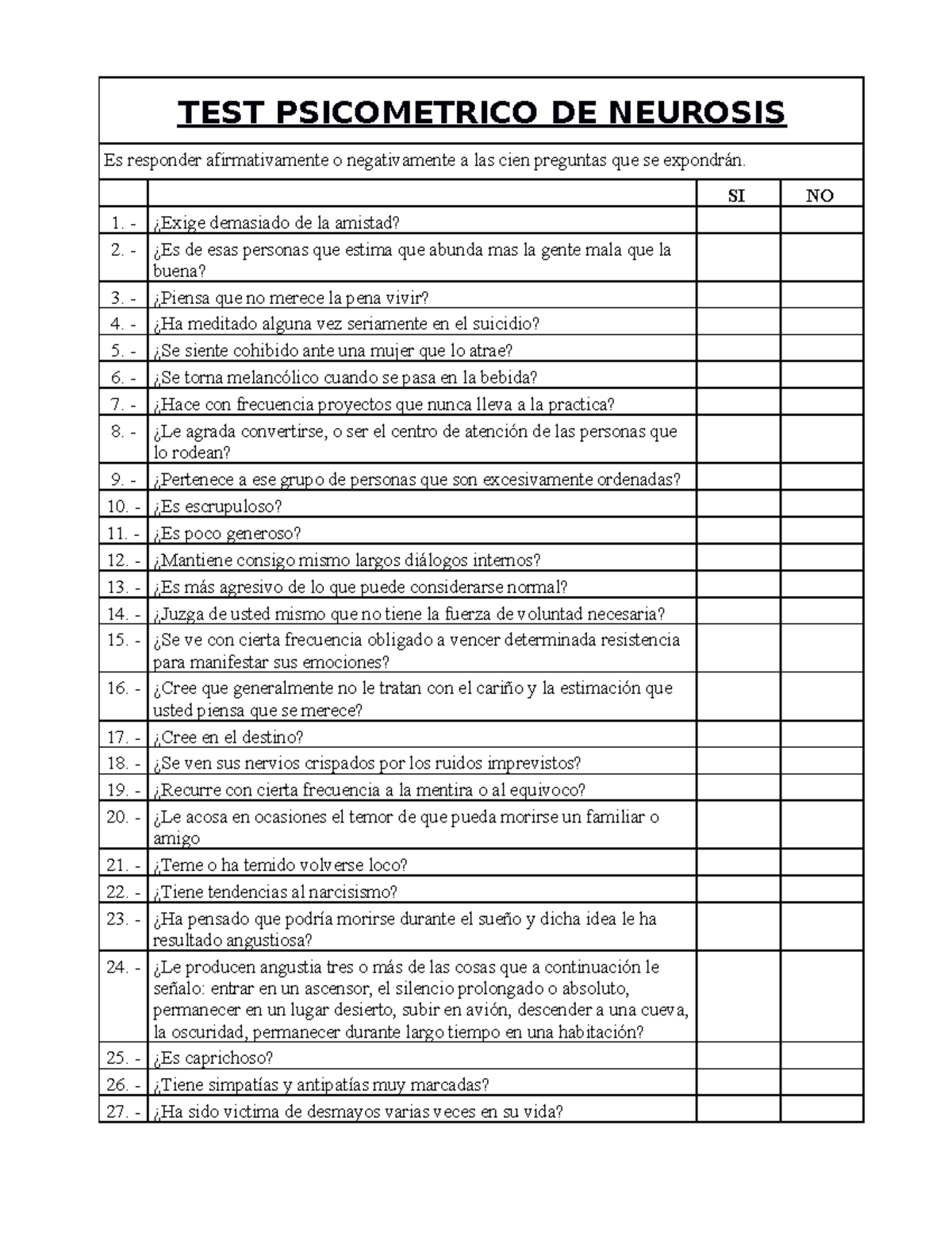 Tarea 3 Pruebas Psicometricas TEST Psicometrico DE Neurosis - TEST ...