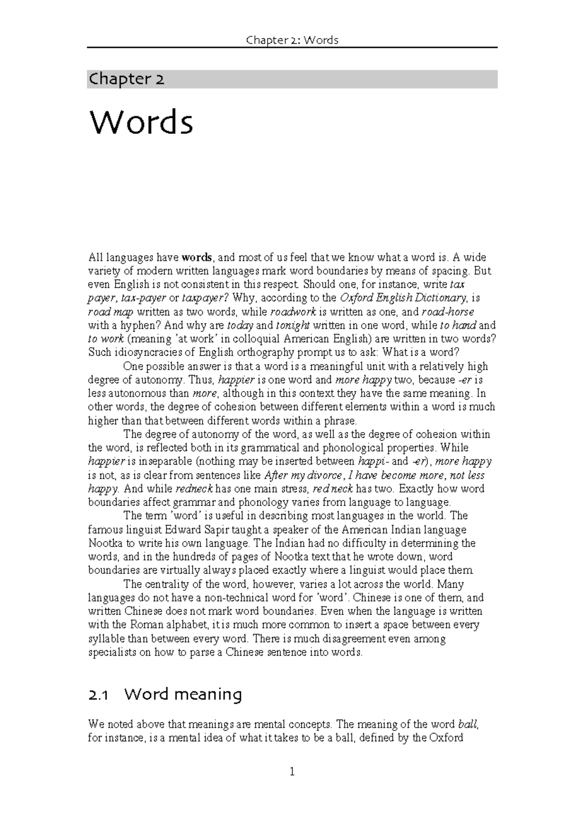 Chapter 2(H06) - Jrje - Chapter 2 Words All languages have words, and ...