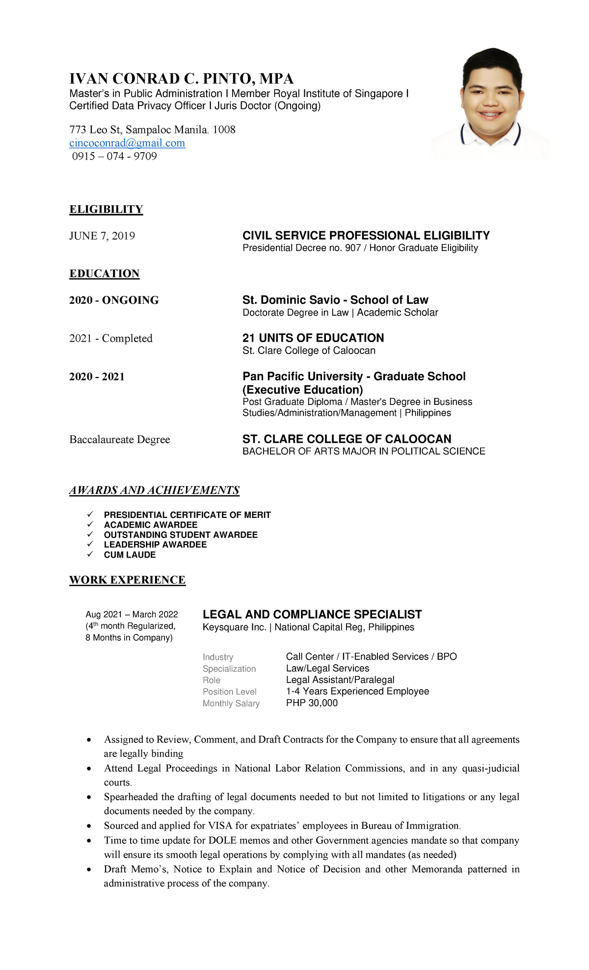 Pinto,+Ivan+Conrad+C+(CV) - IVAN CONRAD C. PINTO, MPA Master’s in ...