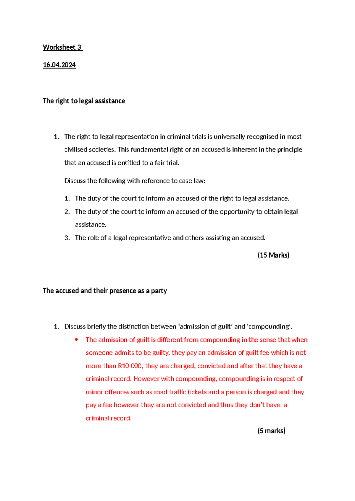 Worksheet 3 16 - Worksheet 3 16. The right to legal assistance 1. The ...