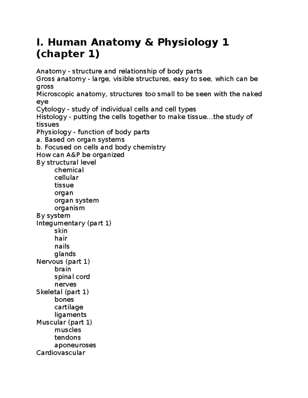Chapter 1 - Melissa Storm - I. Human Anatomy & Physiology 1 (chapter 1 ...