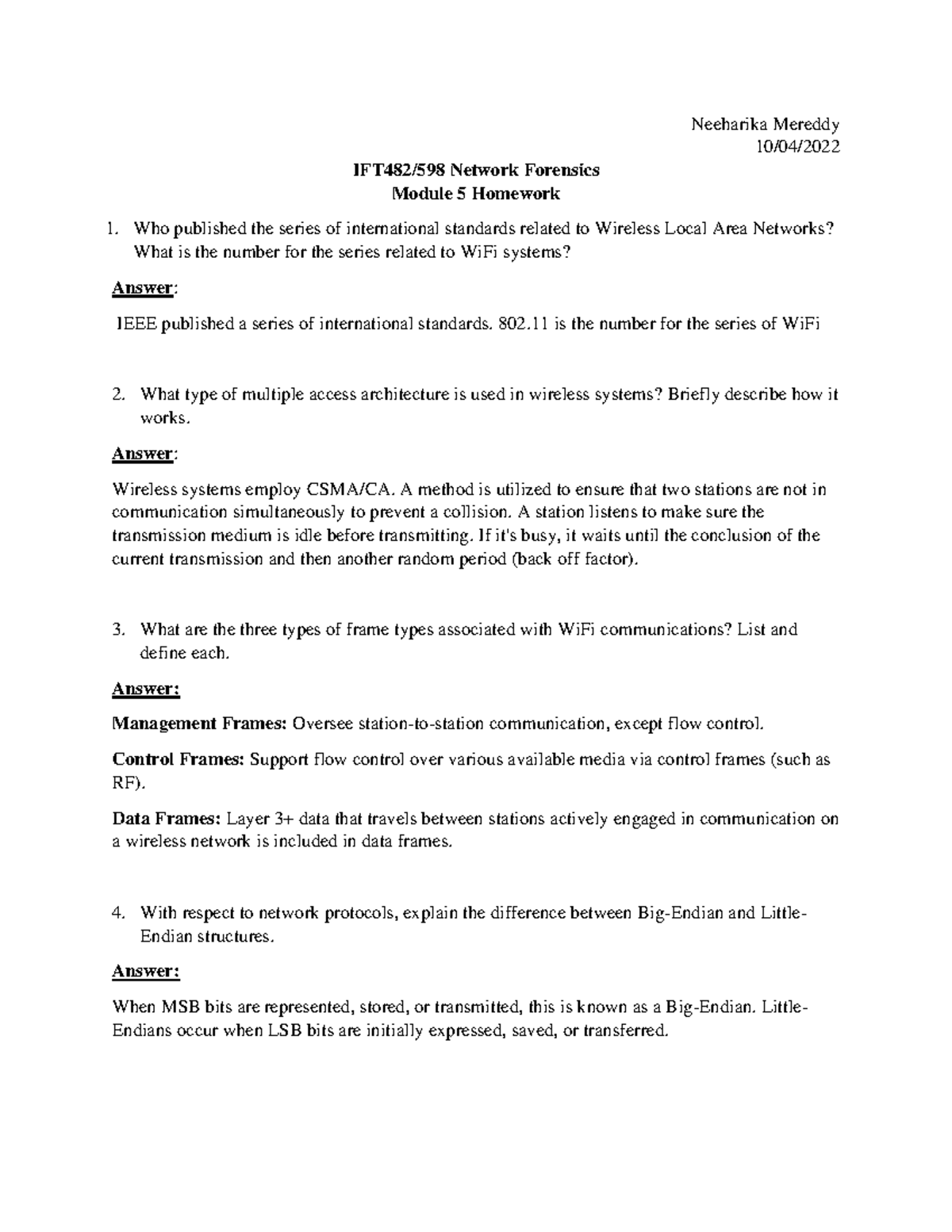 Module 5 Homework Wireless Forensics - Neeharika Mereddy 10/04/ IFT482 ...