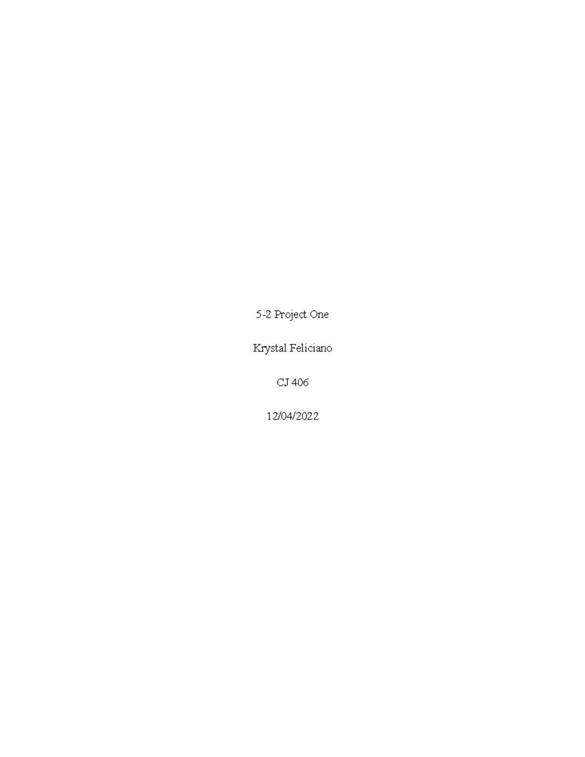 KF - 5-2 Project - 5-2 Project One Krystal Feliciano CJ 406 12/04/ A ...