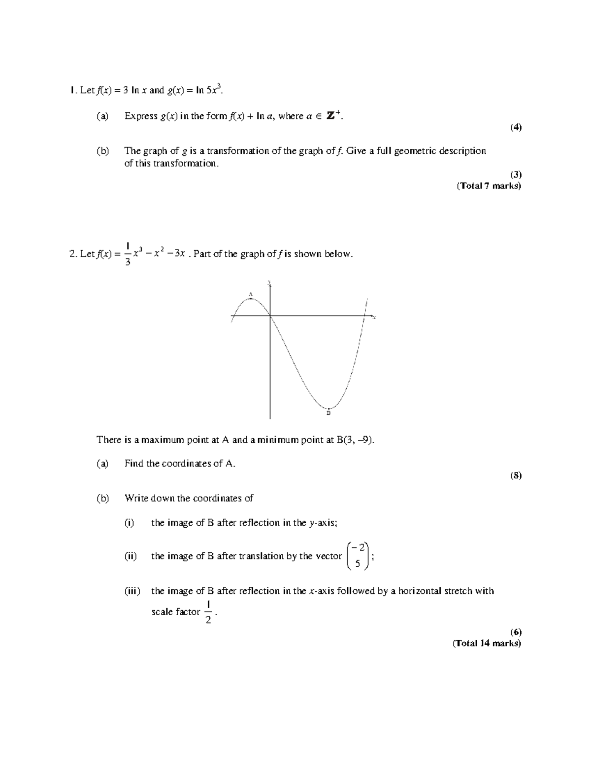 Math - Transformation of functions - Let f(x) = 3 ln x and g(x) = ln 5x ...