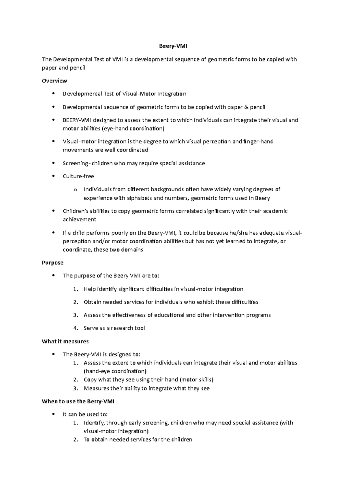 Beery Psychometric Test - Beery-VMI The Developmental Test of VMI is a ...