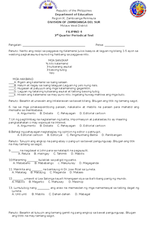 Pagsusulit - LIT_ BUGTONG (10 items) - Ang "bugtong" ay isang uri ng ...