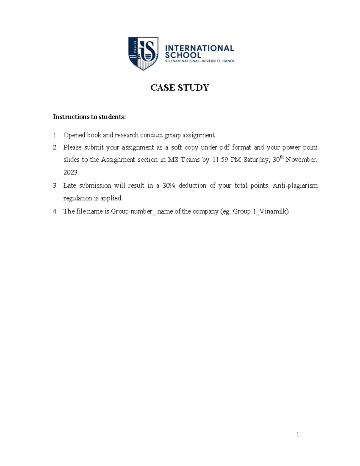 Group case study INS2016 - 1 CASE STUDY Instructions to students ...
