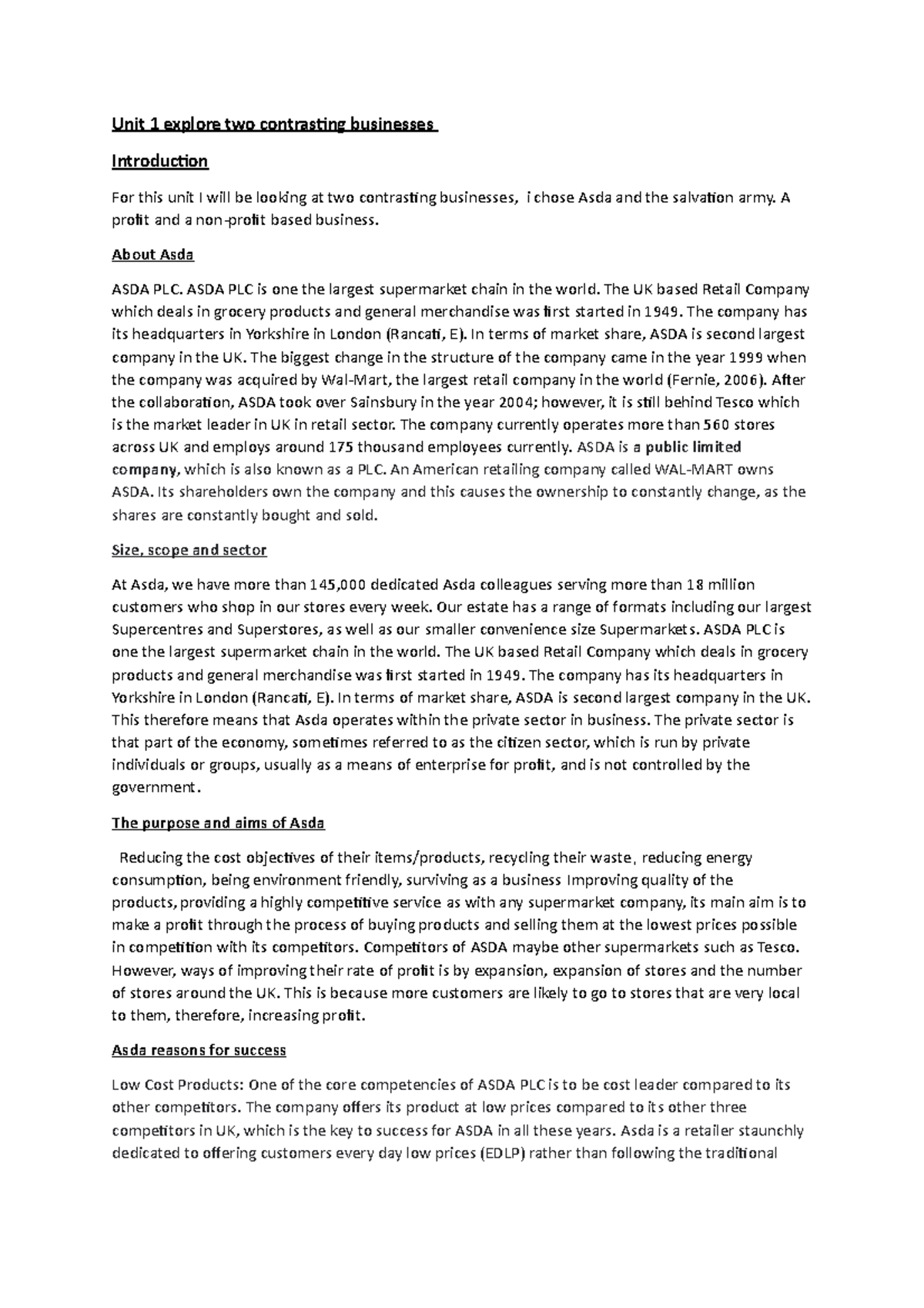 Unit 1 explore two contrasting businesses.docx - Unit 1 explore two ...