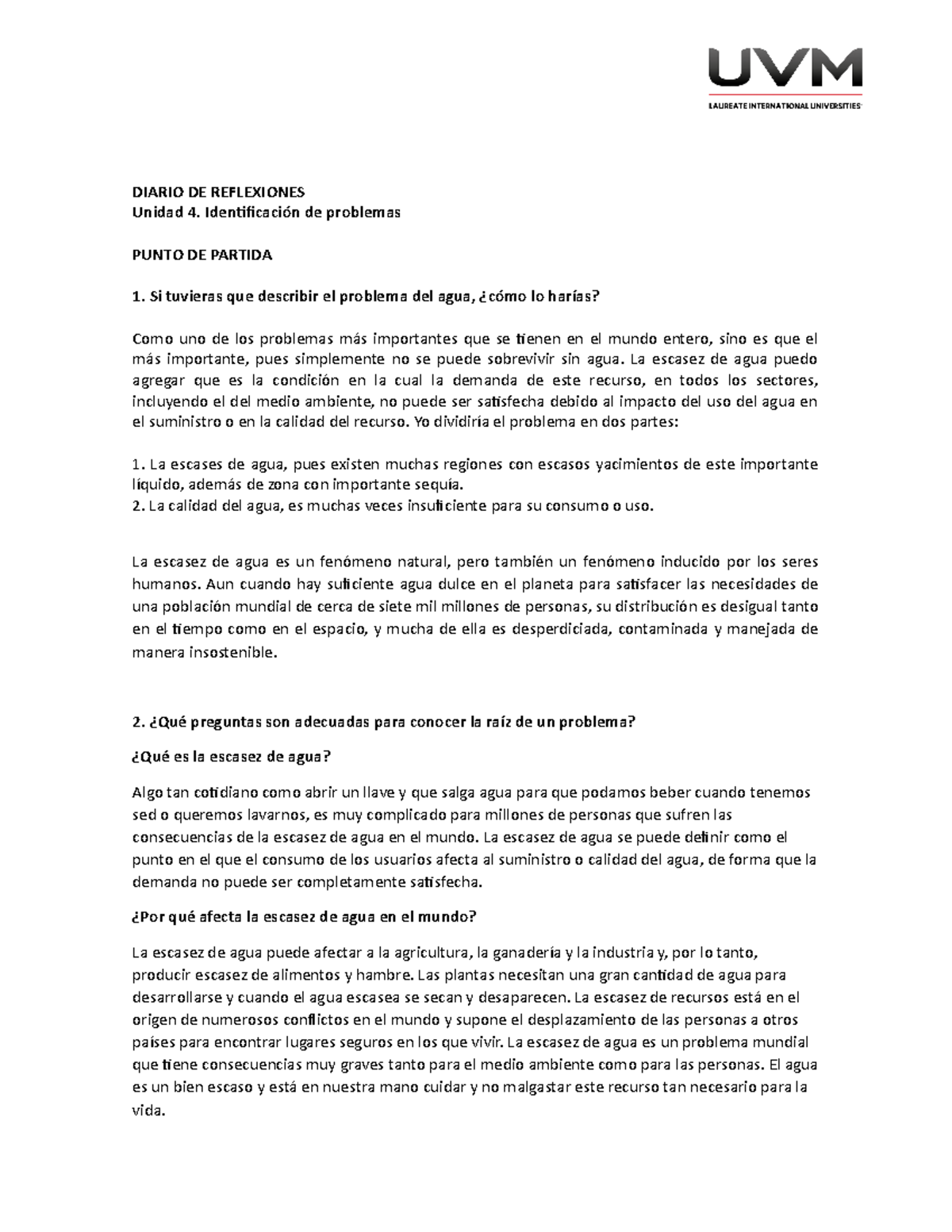 Diario de reflexiones 4 - DIARIO DE REFLEXIONES Unidad 4. Identificación de problemas PUNTO DE ...