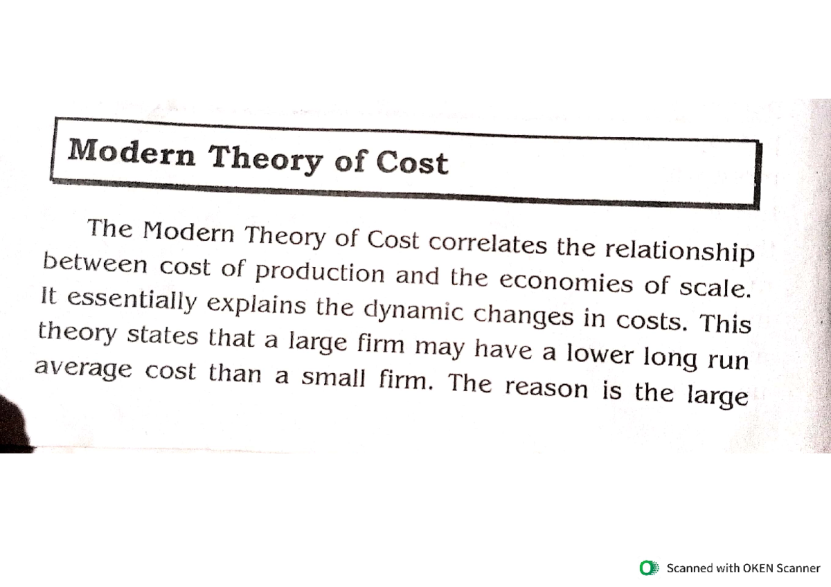 Modern theory of cost - Study notes - B.A Economics - Studocu