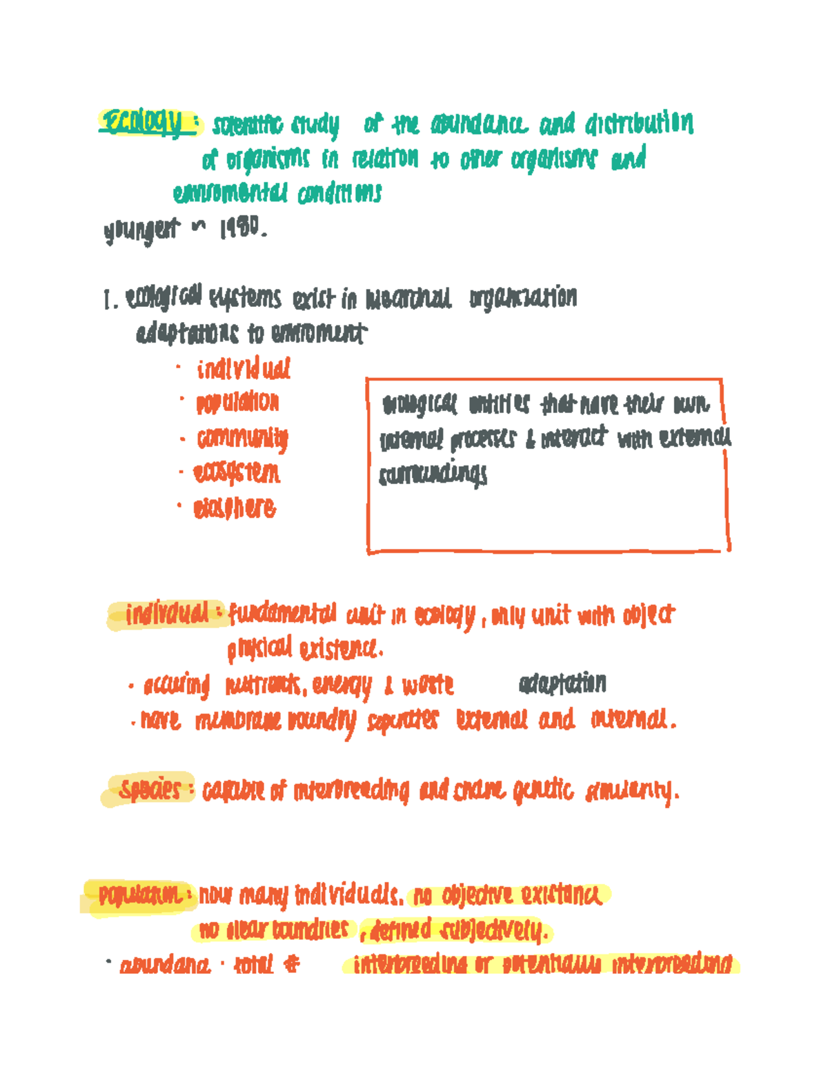 Intro to ecology - Lecture notes 1 - BIOS-3653 - Studocu