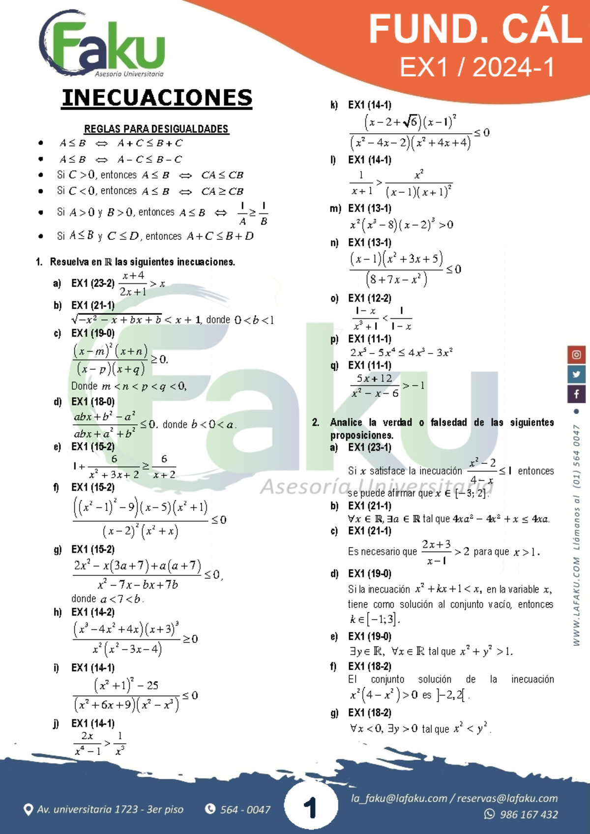 Ex1-funcal-material - klllll - INECUACIONES REGLAS PARA DESIGUALDADES A ...