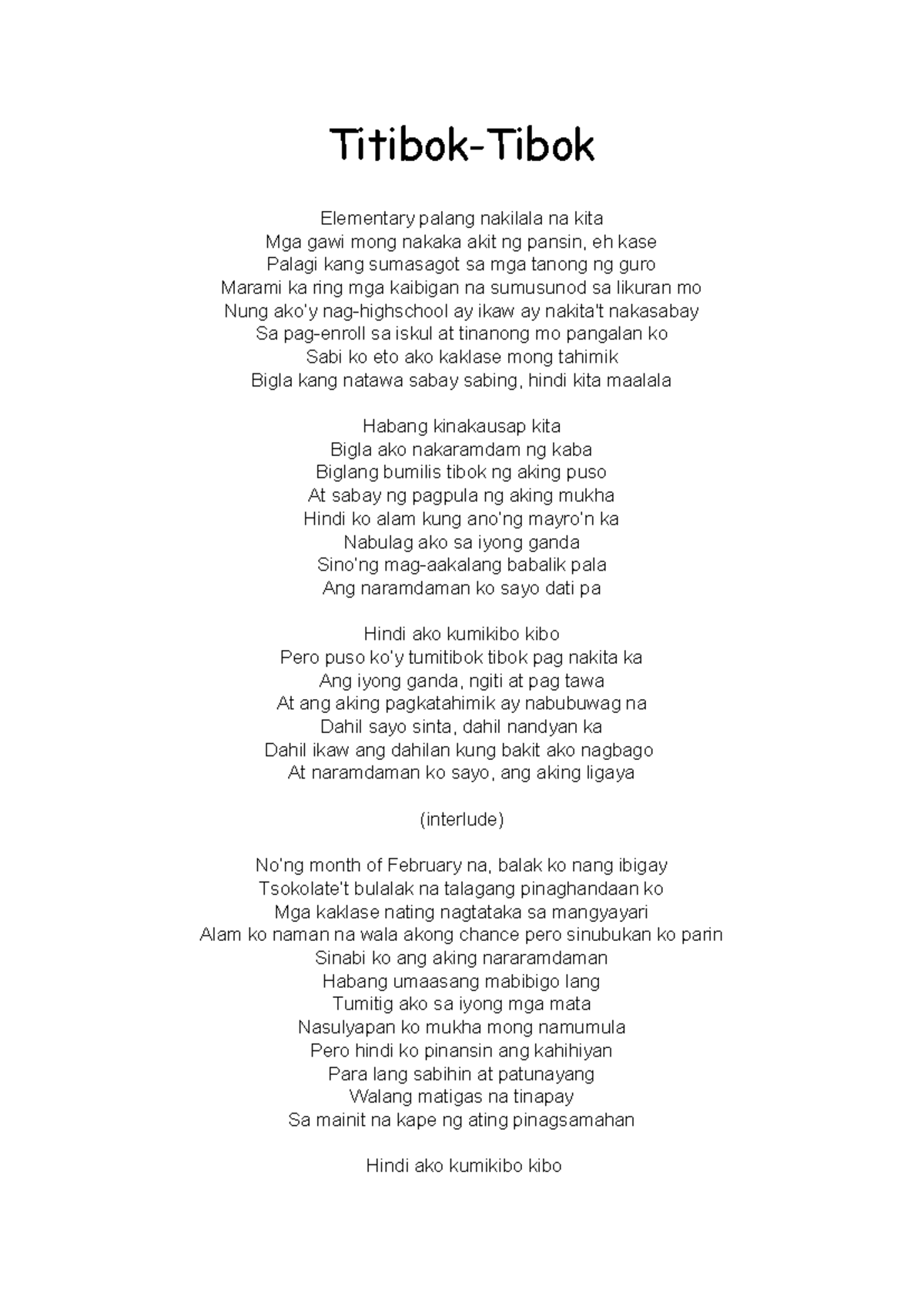 Titibok - CTTO song - Titibok-Tibok Elementary palang nakilala na kita ...